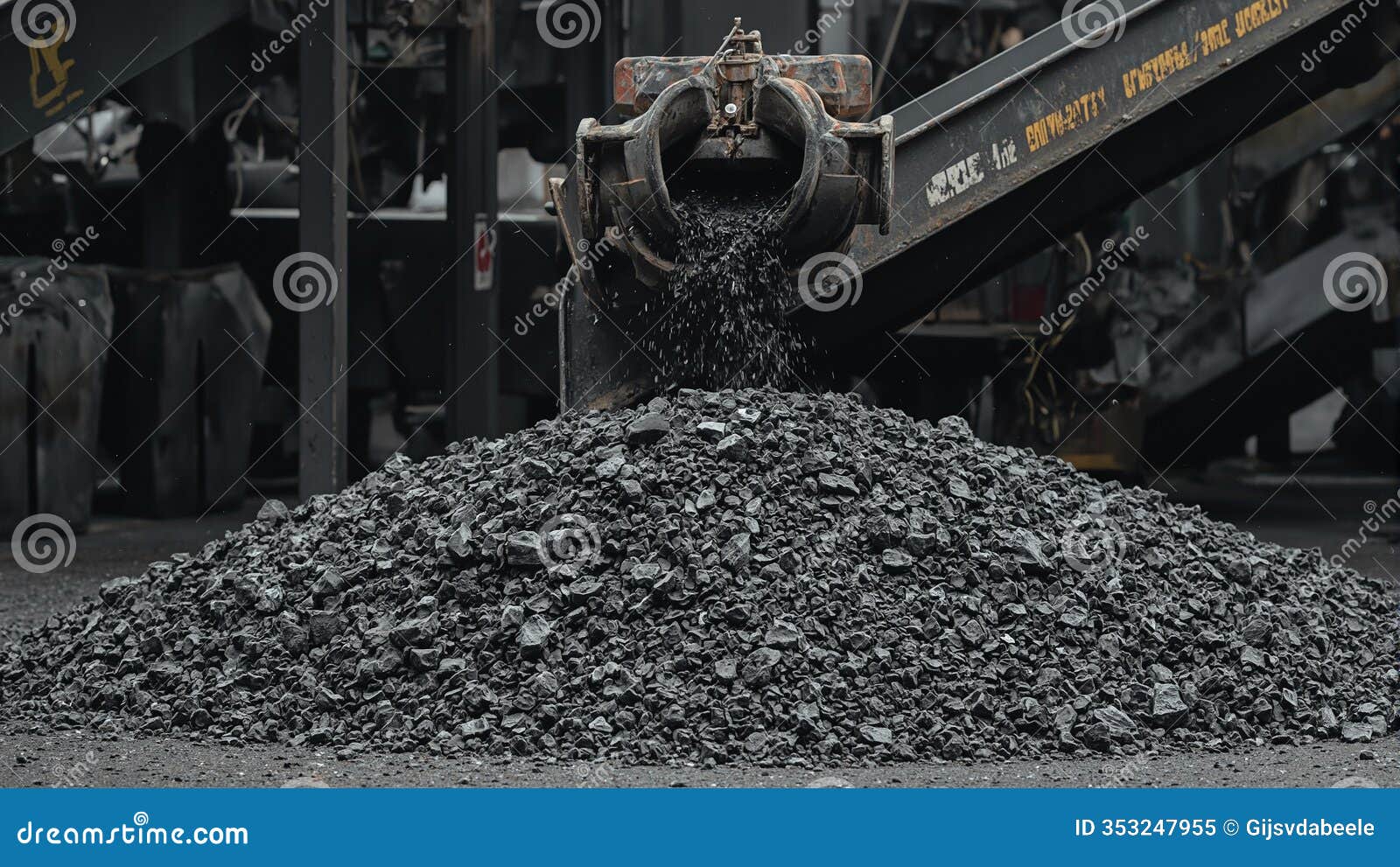 Industrial Coal Processing Facility with Textured Coal Chunks Conveyor ...