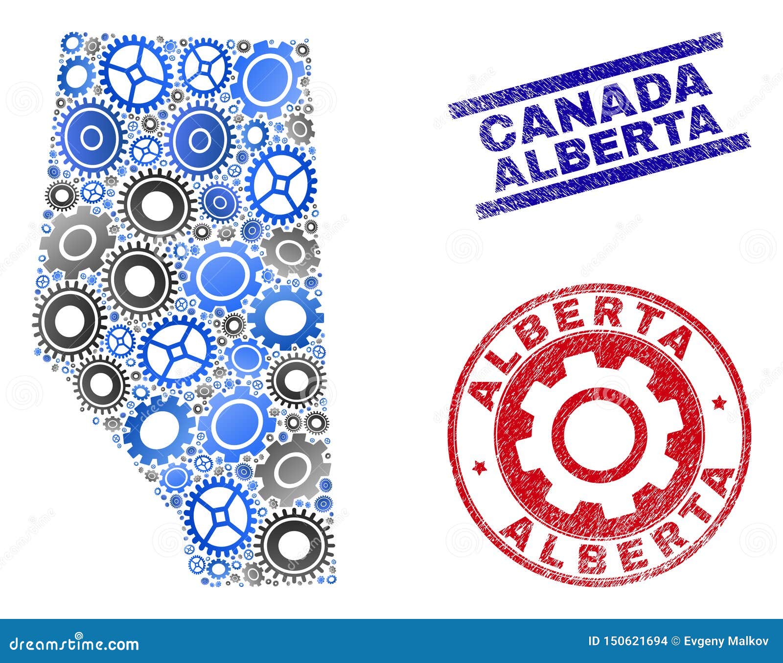 Industrial Collage Vector Alberta Province Map and Grunge Stamps Stock ...