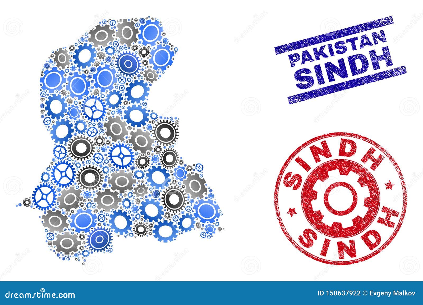 Industrial Collage Vector Sindh Province Map and Grunge Stamps Stock ...
