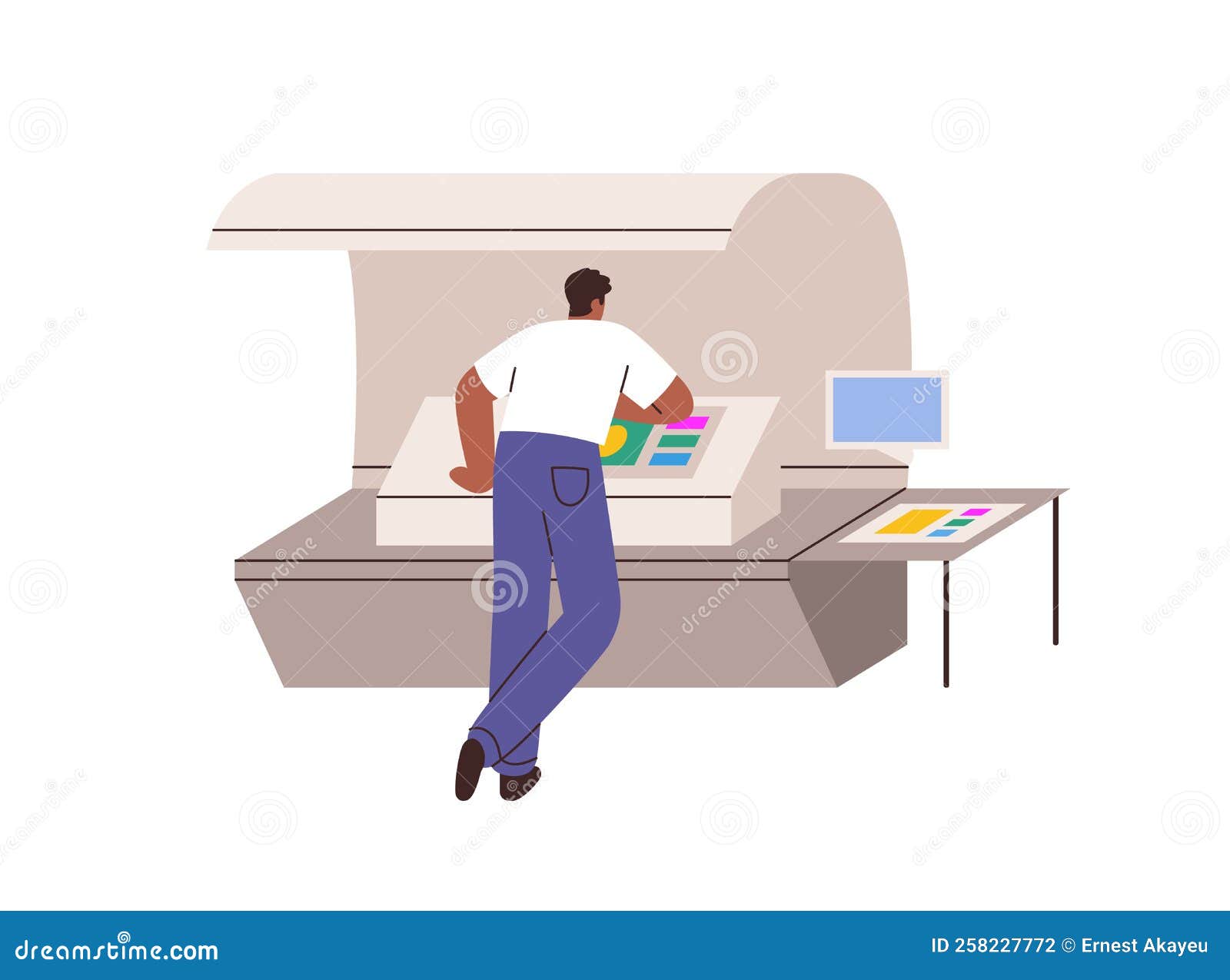 Industrial Color Proof Machine and Polygraphy Worker. Work of ...