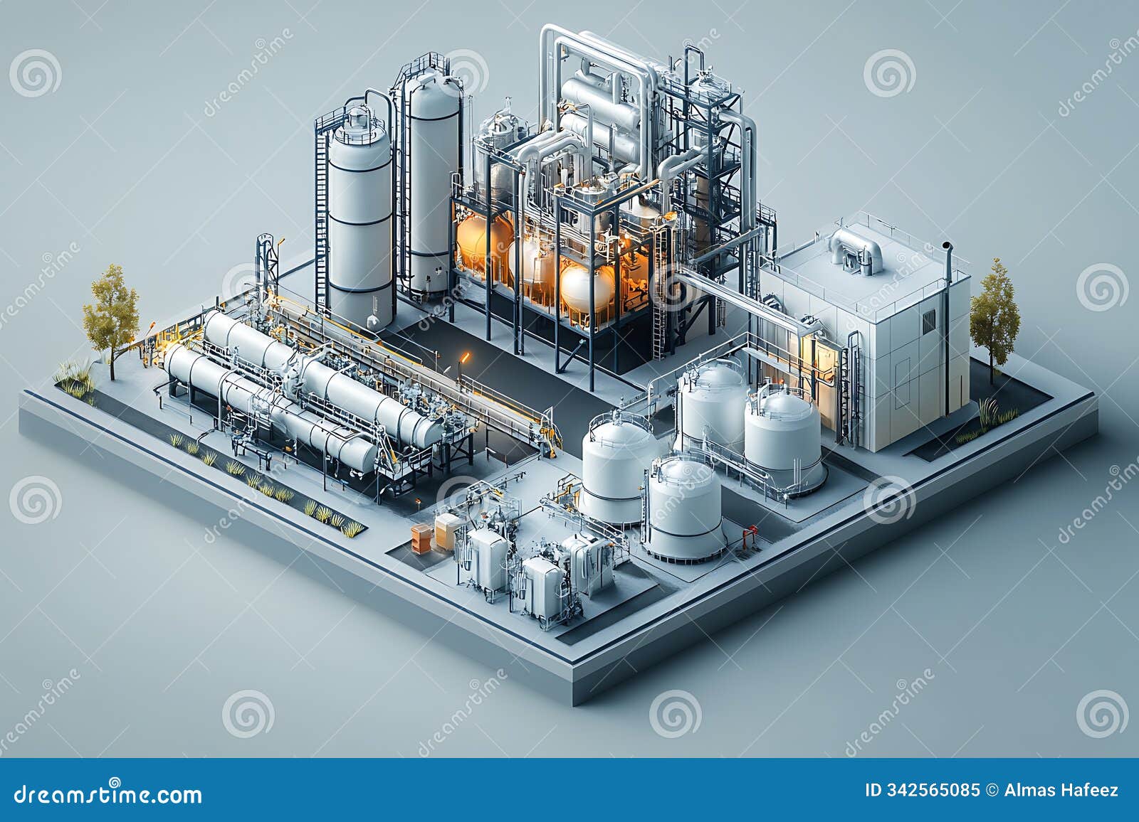 Industrial Complex 3D Model with Piping Stock Illustration ...