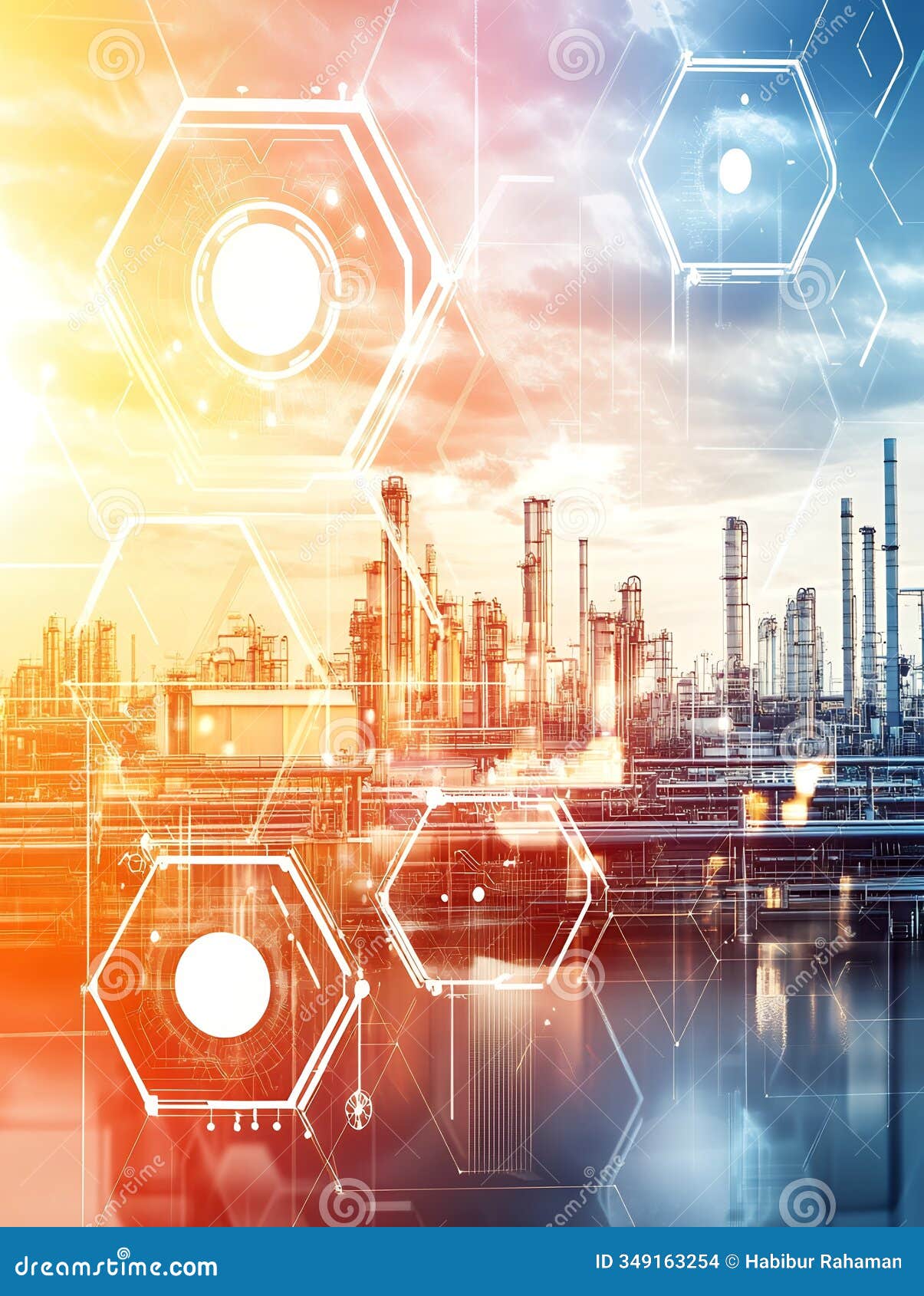 Industrial Complex with Digital Overlay Stock Illustration ...