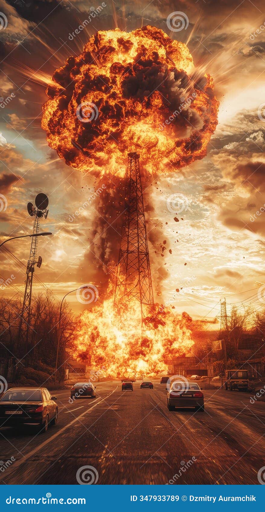 Dramatic Explosion With Fire And Smoke, Generative AI Royalty-Free ...