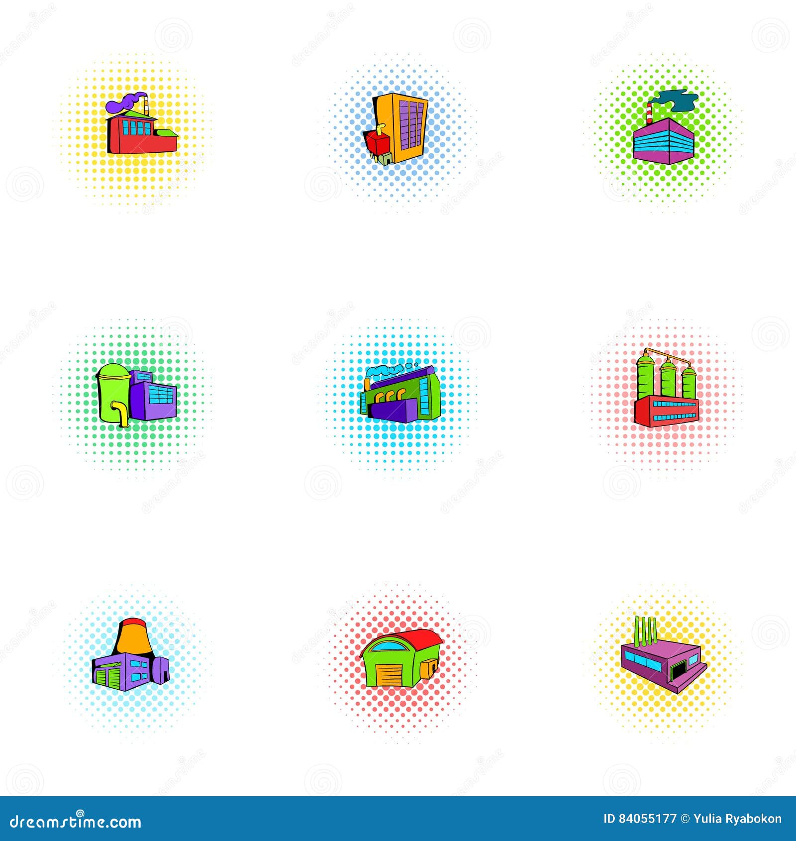 Industrial Complex Icons Set, Pop-art Style Stock Vector - Illustration ...