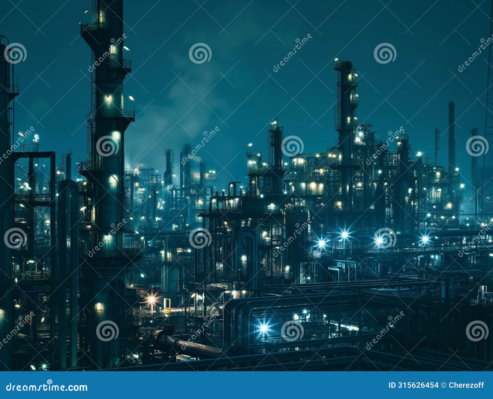Industrial Complexity at Night Stock Photo - Image of pipes ...