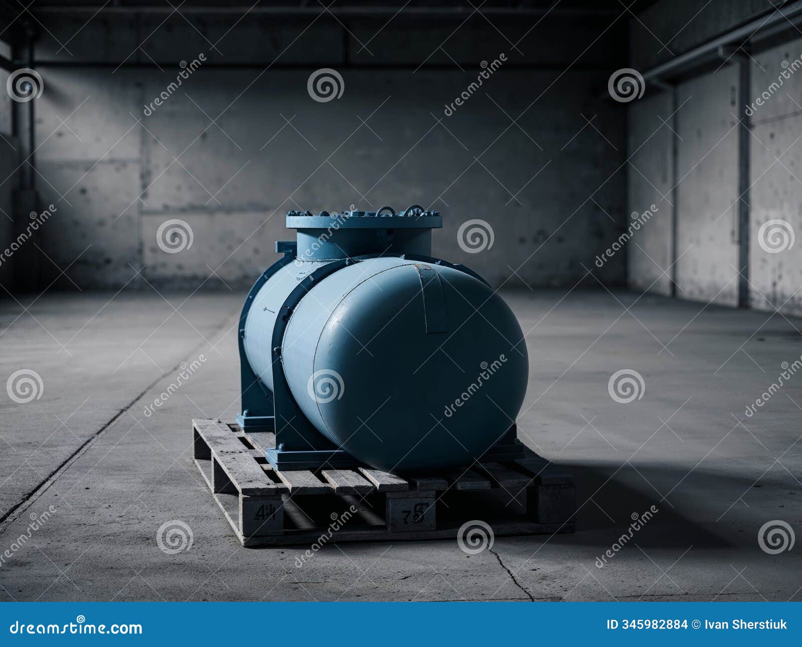 Industrial Concept Blue Tank on Pallet in Warehouse Yard. Stock Photo ...