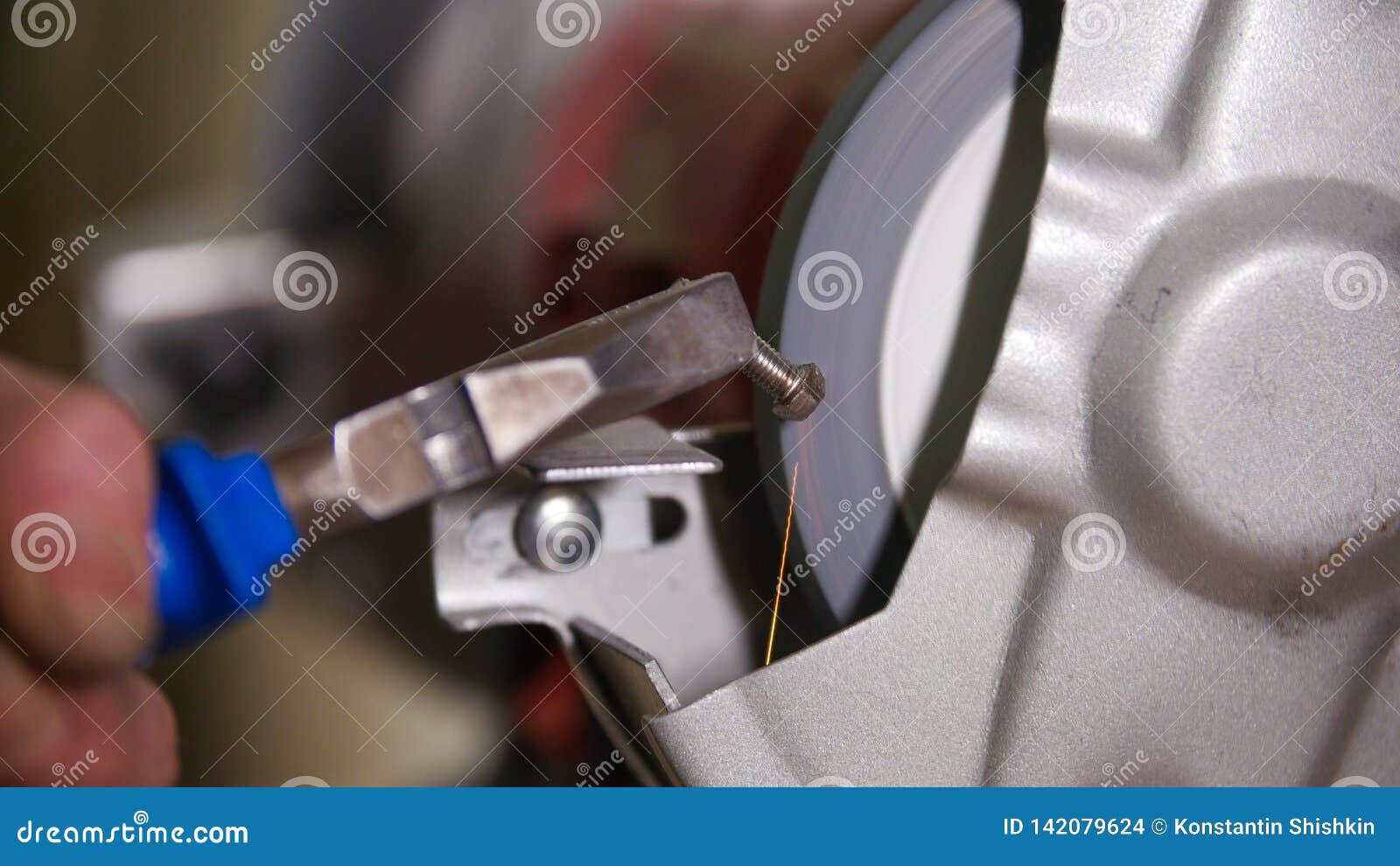 Industrial Concept. a Worker Cutting Notches on a Stock Photo - Image ...