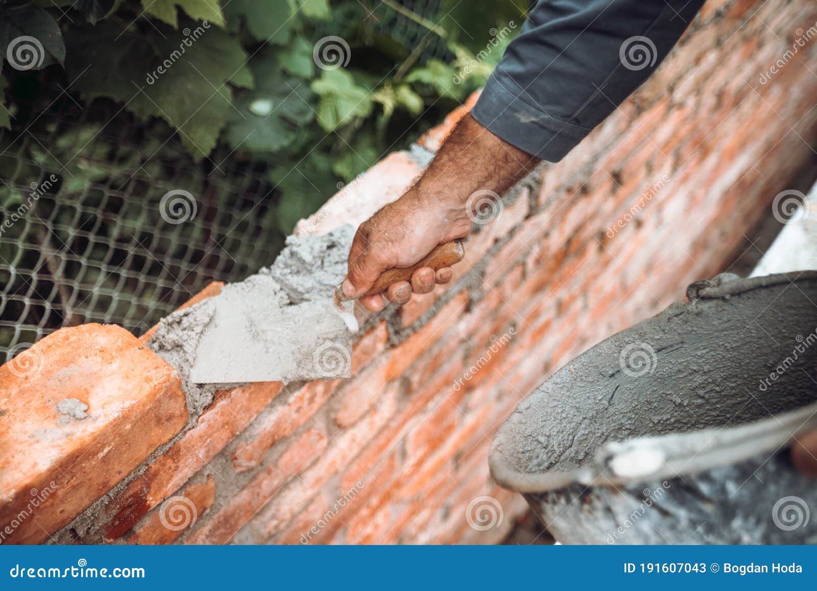 Industrial Construction Bricklayer Worker Building Walls with Bricks ...