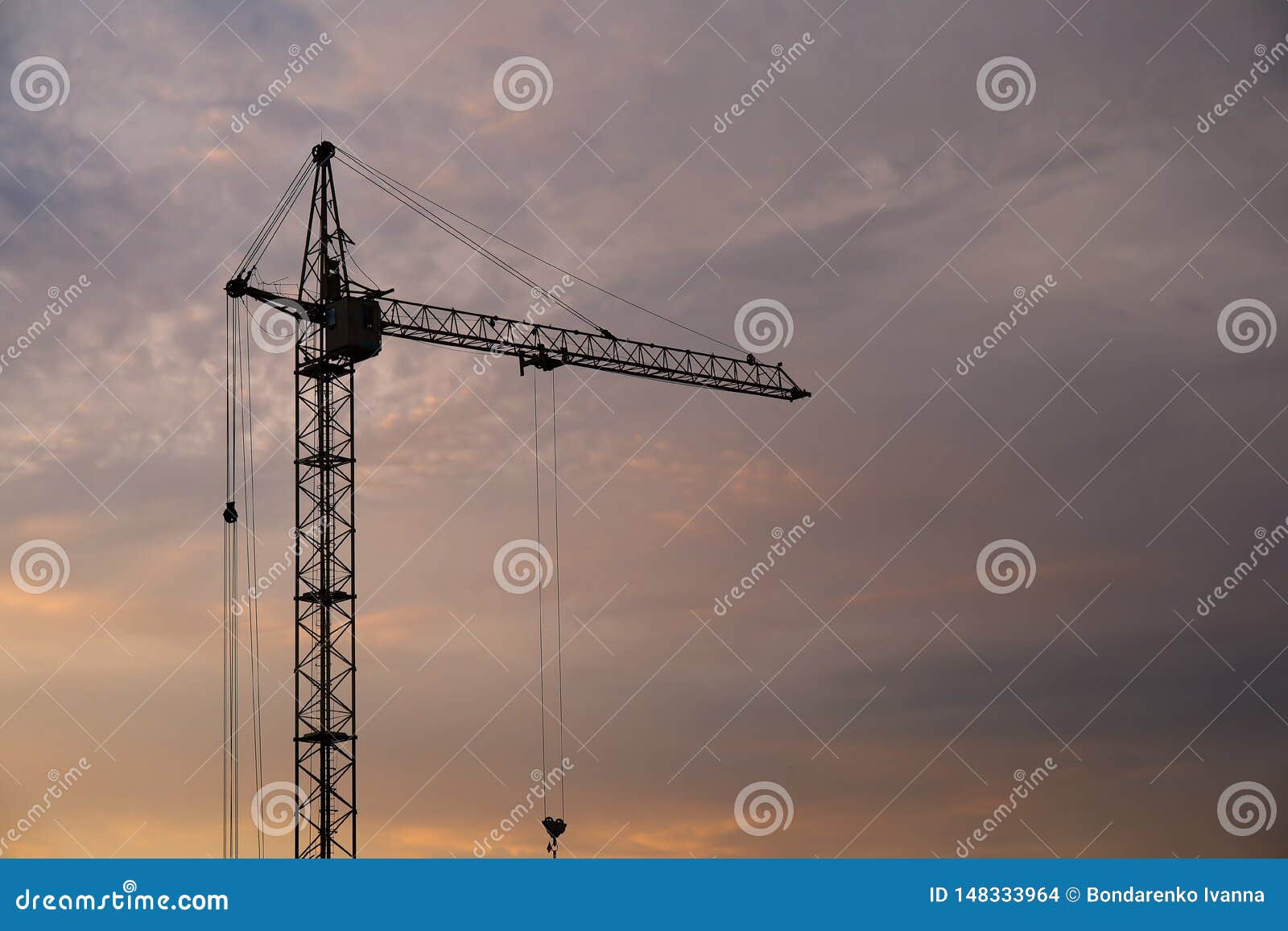 Industrial Construction Building Crane Against Cloudy Sunset Sky Stock ...