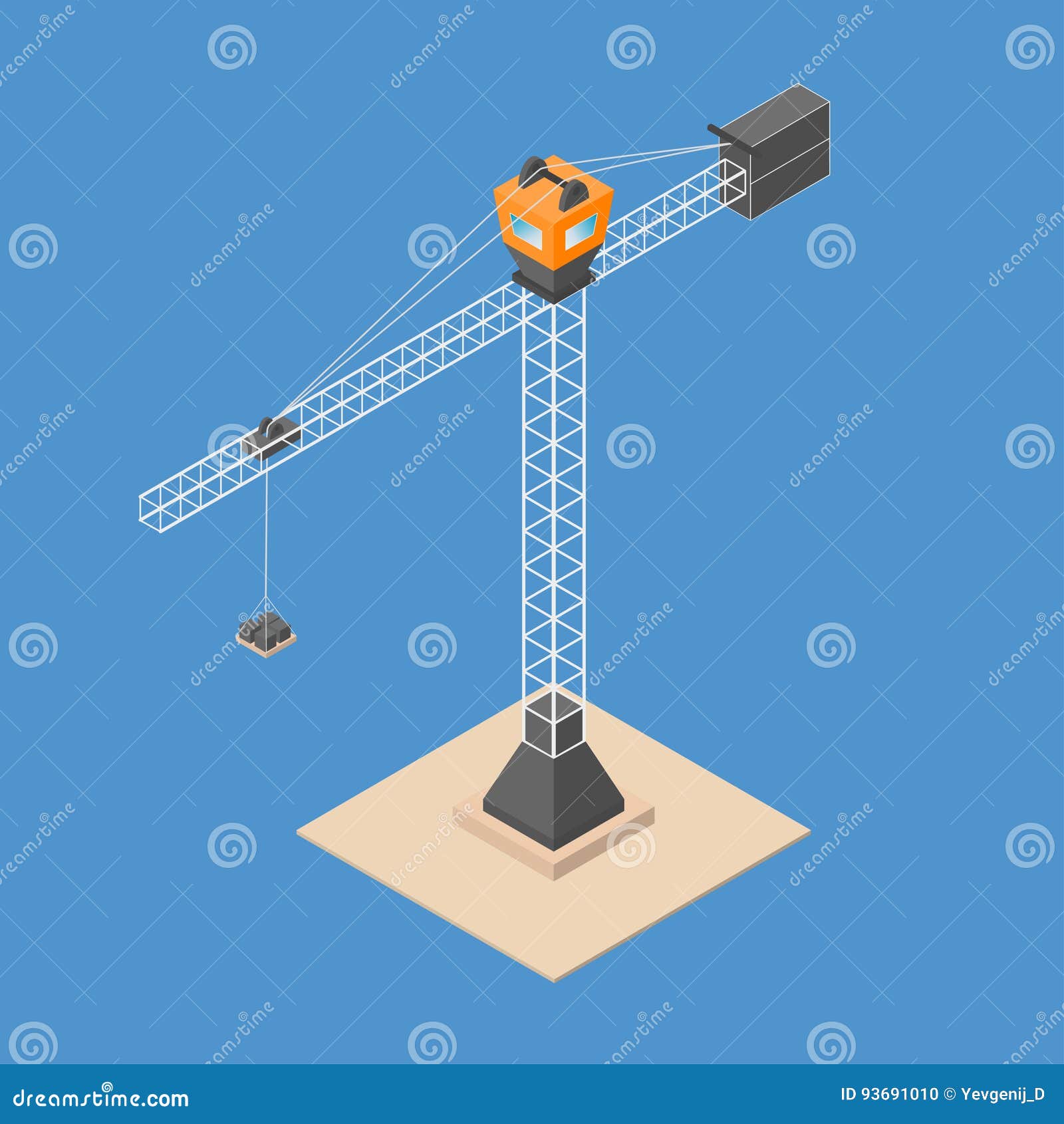 Industrial Construction Crane. Isometric Crane with Bricks, Standing on ...