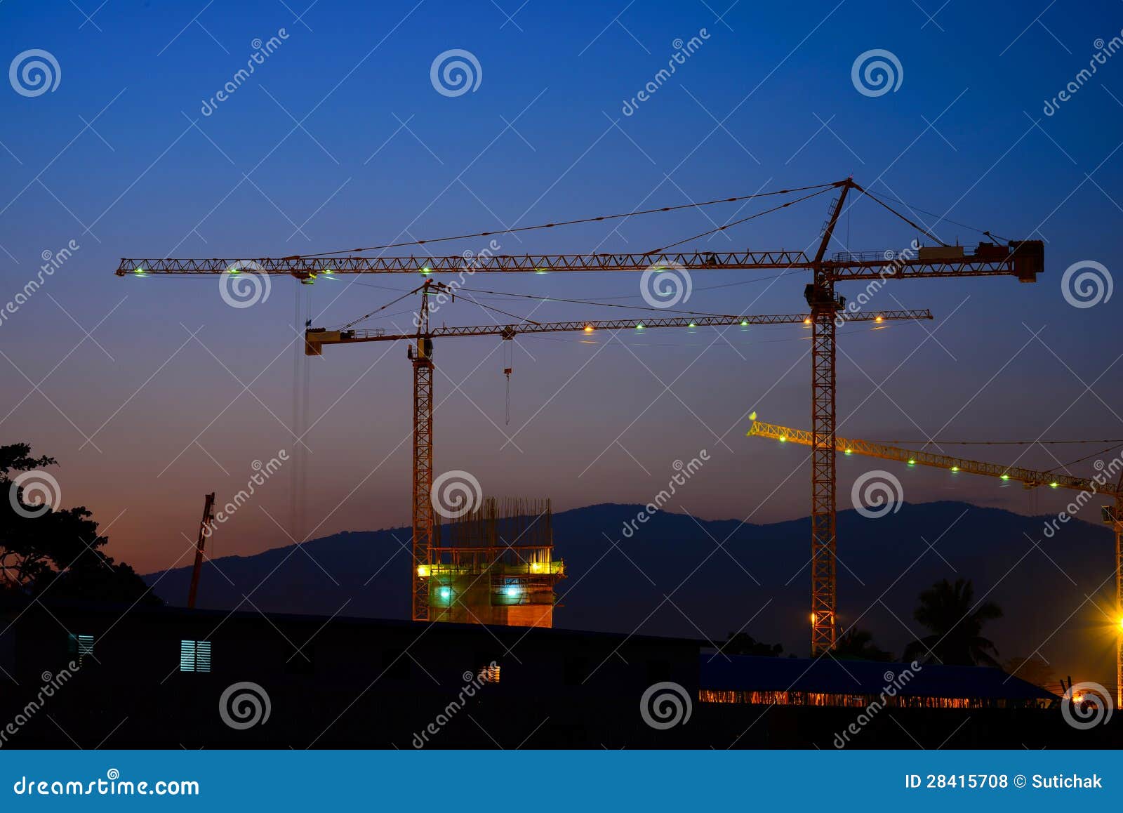 Industrial Construction Cranes Stock Photo - Image of twilight, blue ...