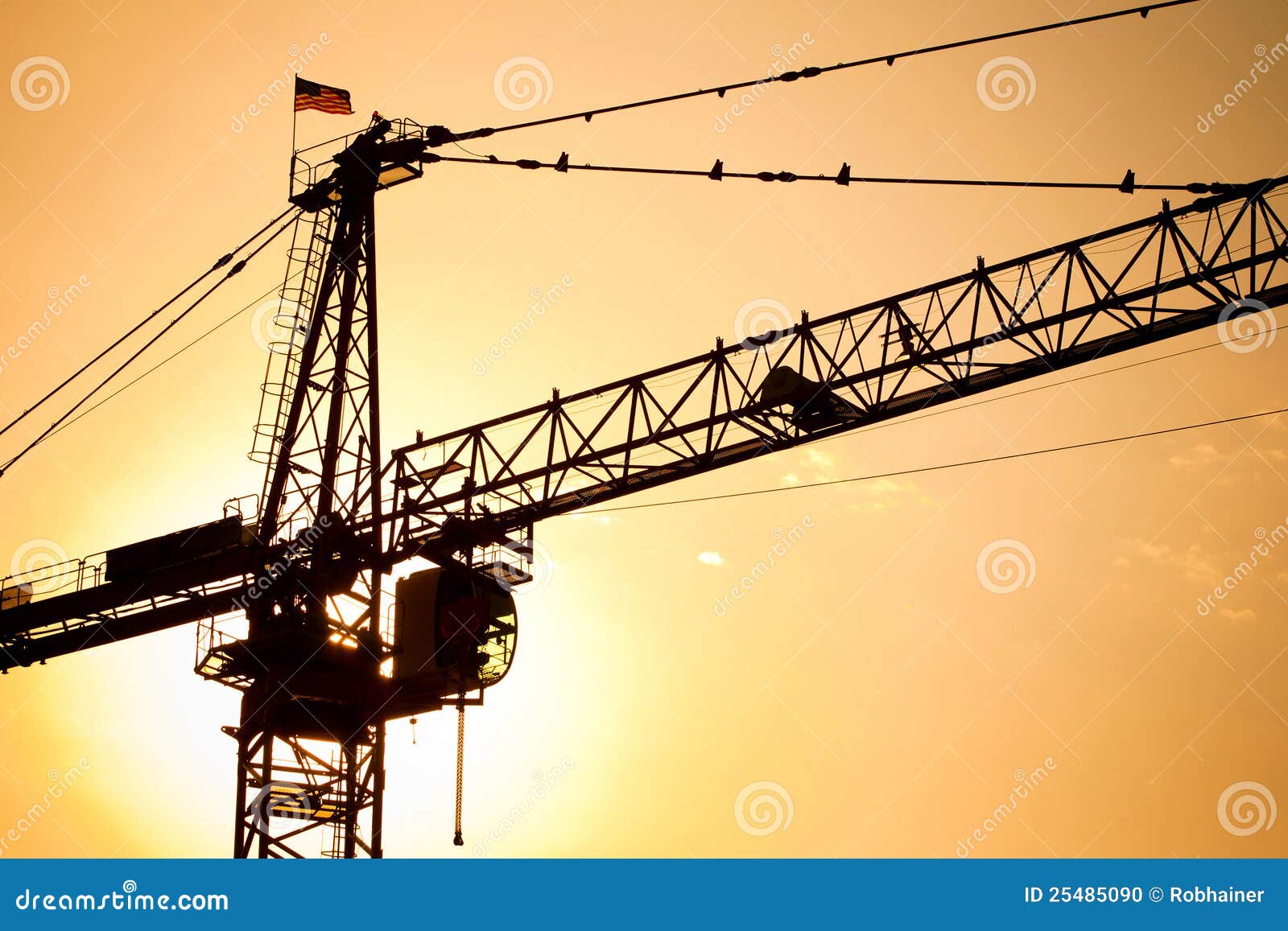 Industrial Construction Cranes Over Sun Stock Photo - Image of ...