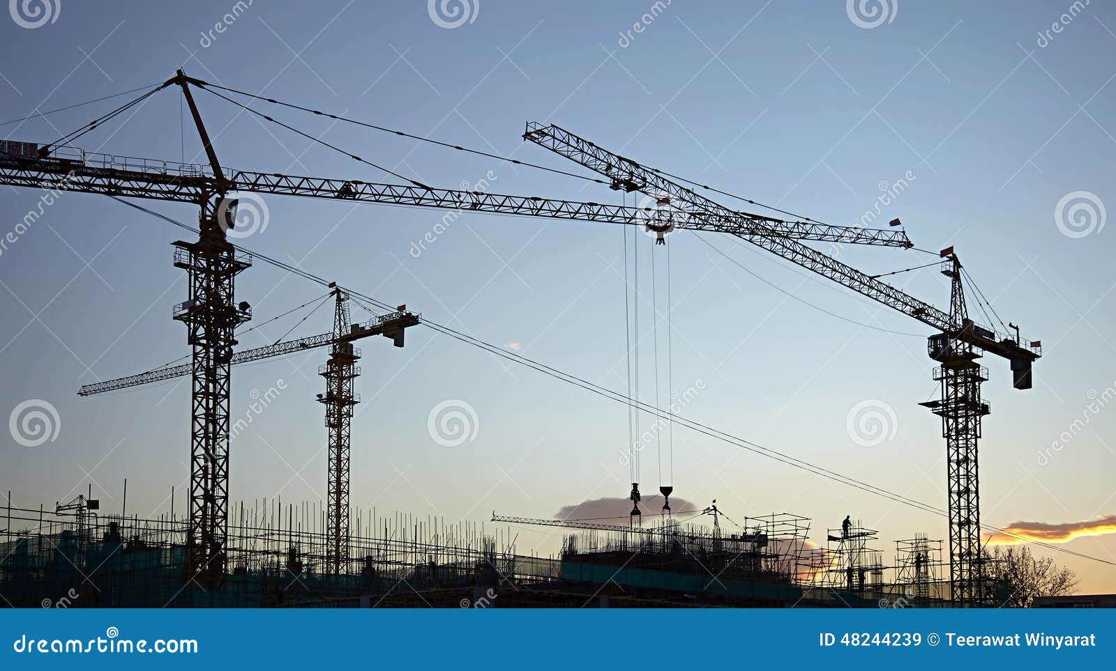 Industrial Construction Cranes Site Stock Image - Image of lift, built ...