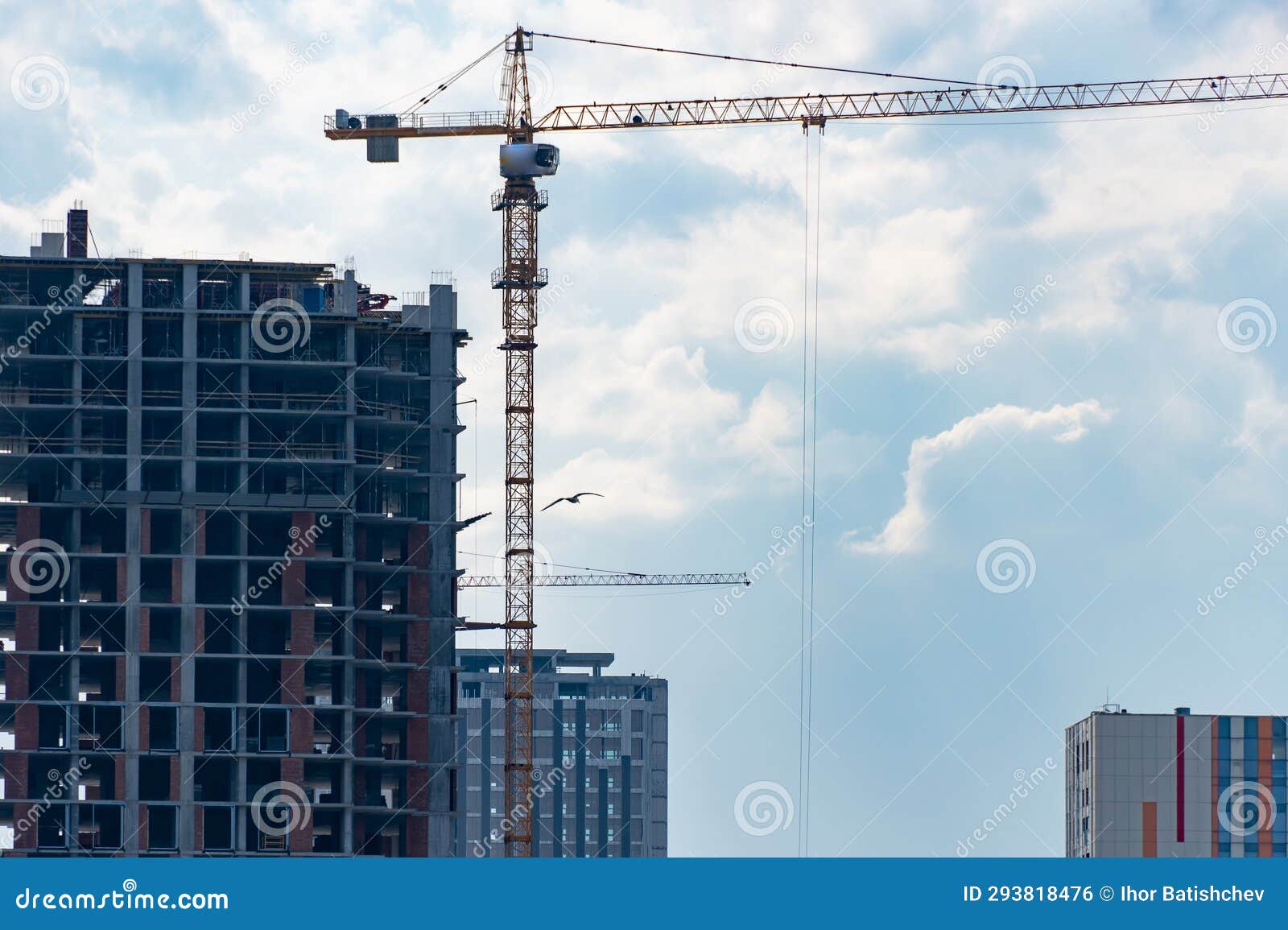 Industrial Construction Cranes Work Above New Modern Building. Stock ...