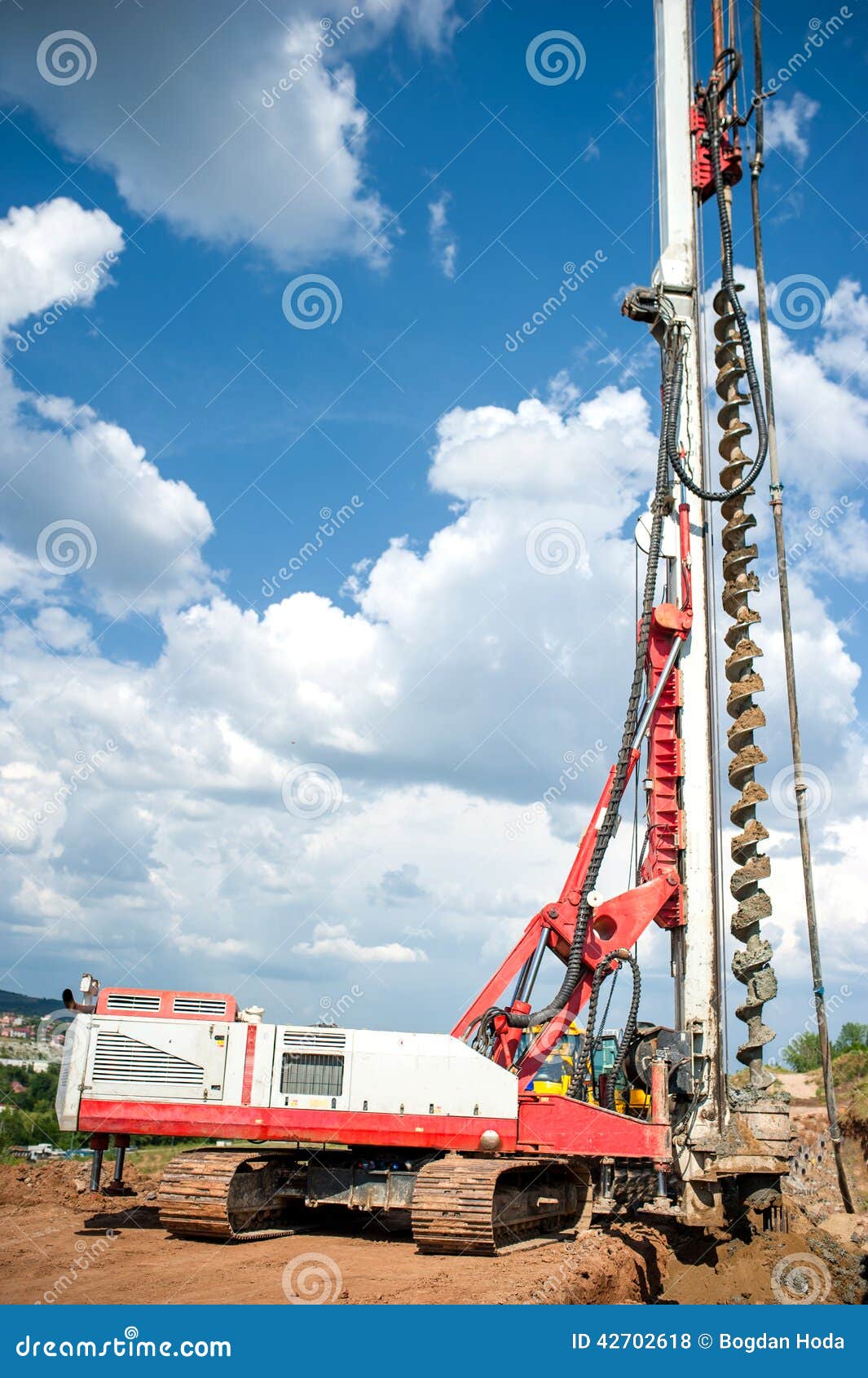 Industrial Construction Site with Drilling Rig Making Holes Stock Photo ...