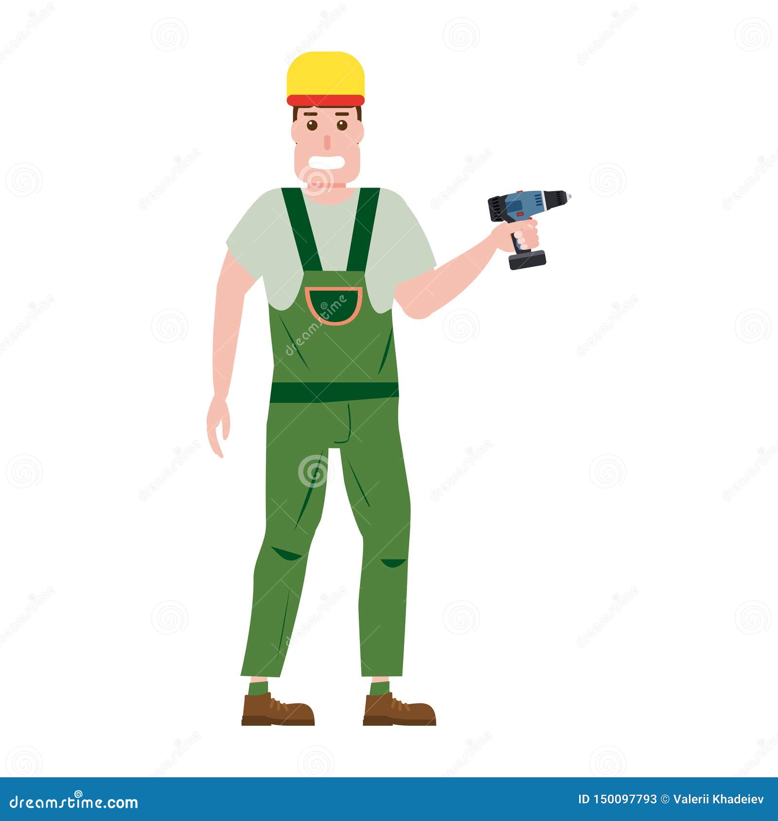Industrial Construction Worker Character with with a Screwdriver Tool ...