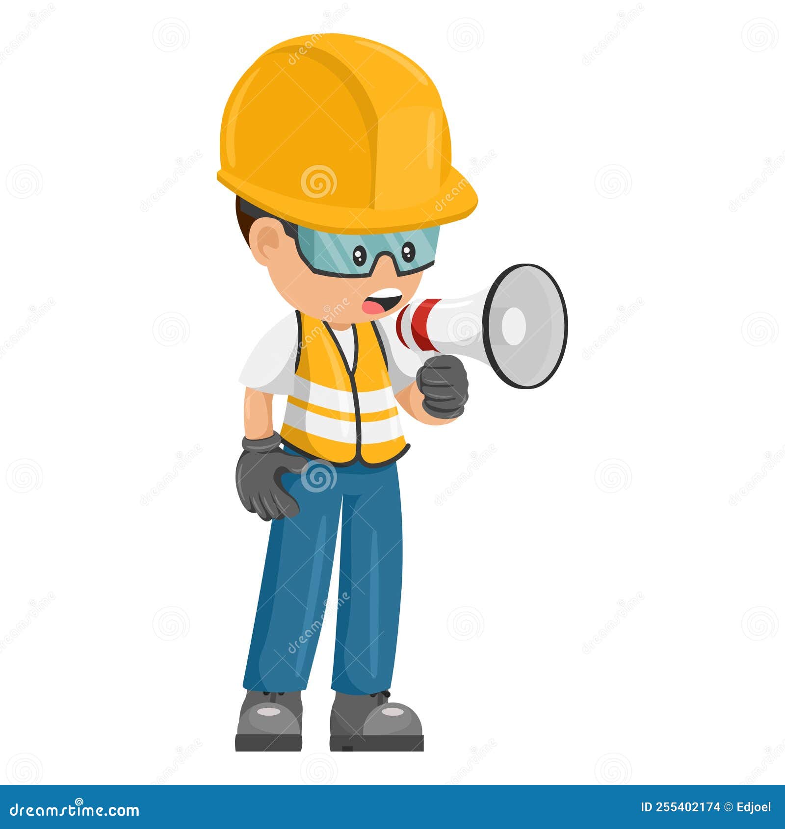 Industrial Construction Worker Making an Announcement with a Megaphone ...