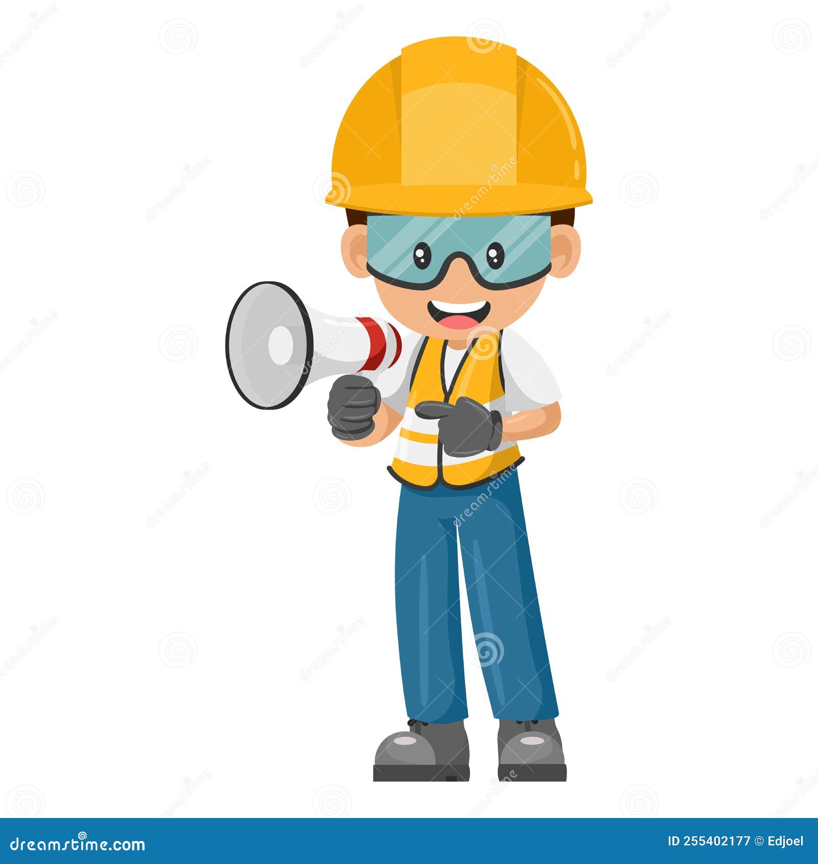 Industrial Construction Worker Making an Announcement with a Megaphone ...