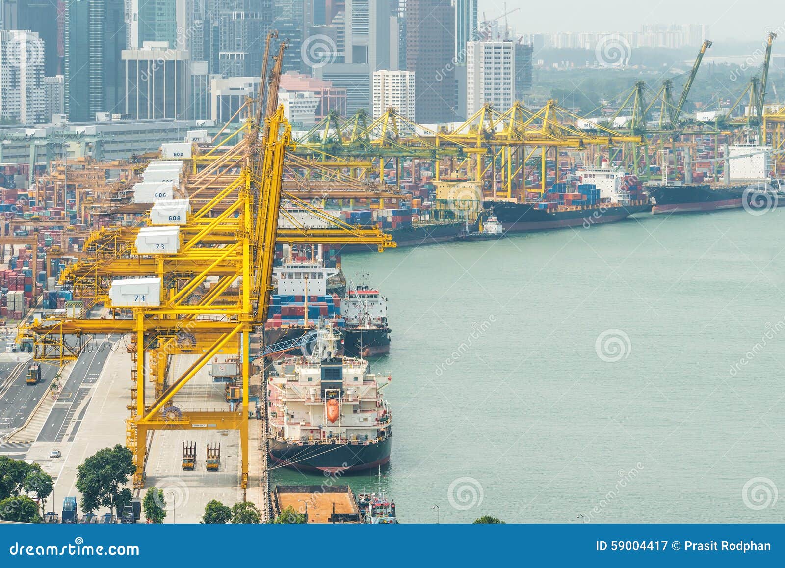 Industrial Container Cargo Freight Ship with Working Crane Stock Image ...