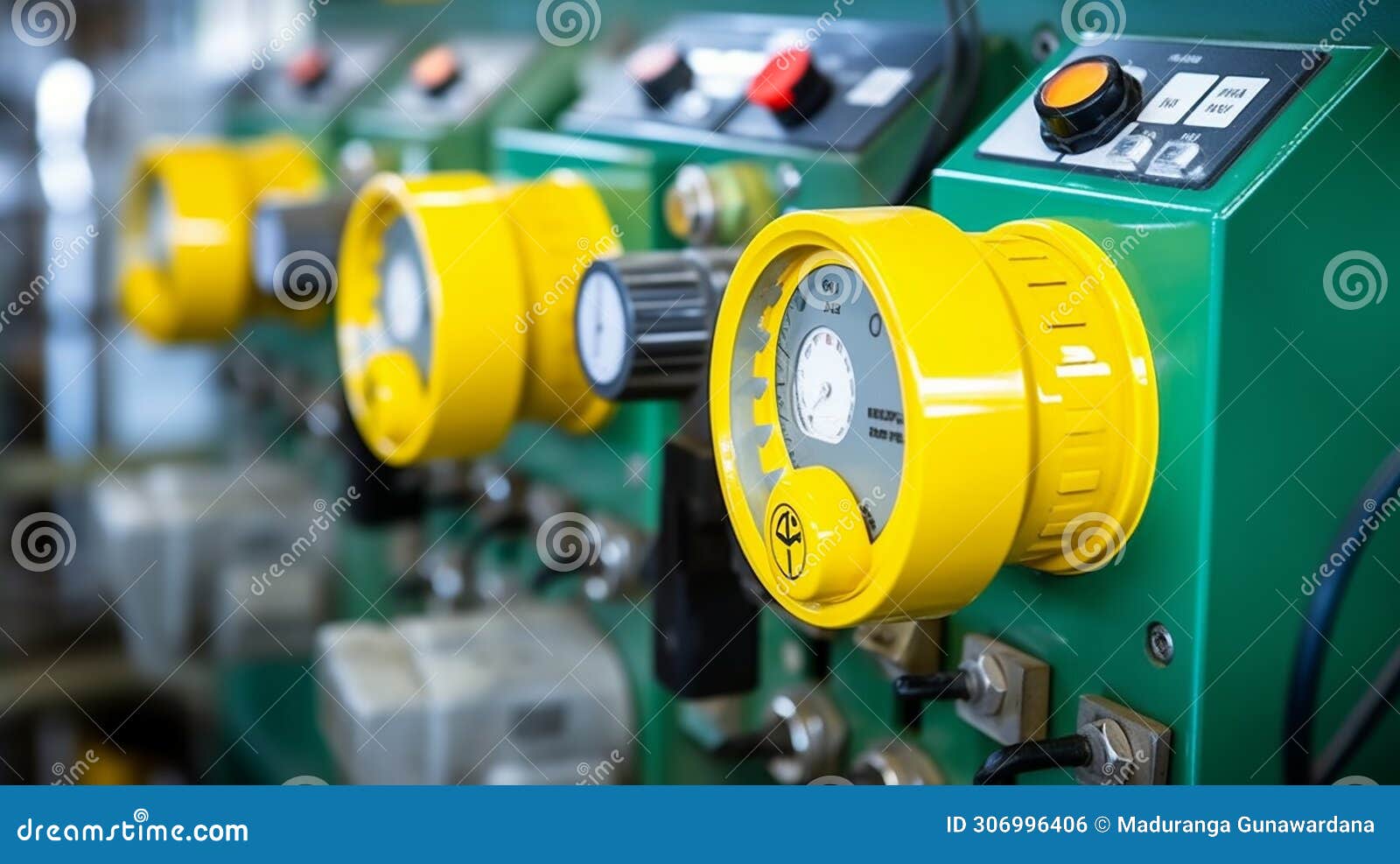 Industrial Control Panel Buttons Close-Up: Machinery Production ...