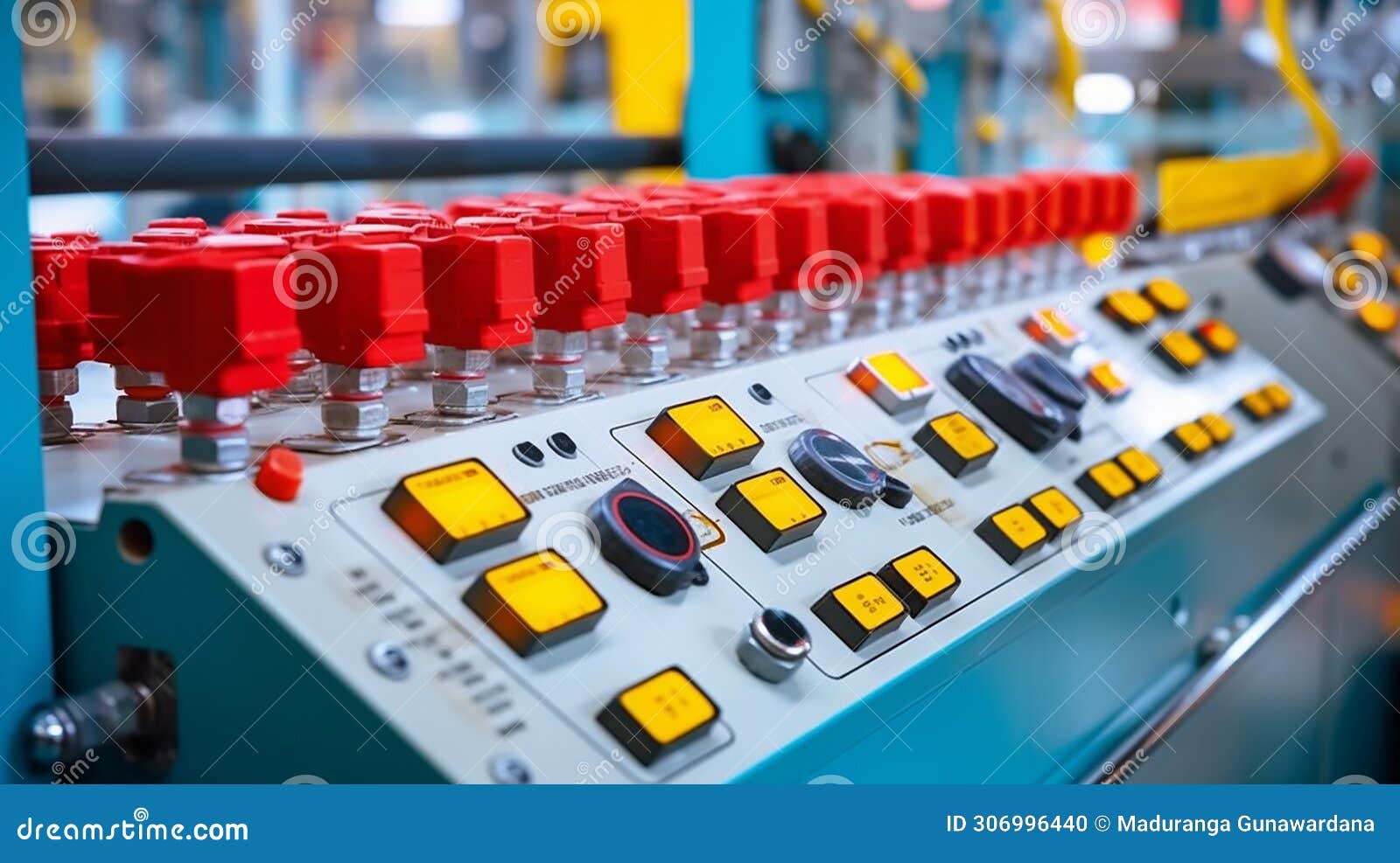 Industrial Control Panel Buttons Close-Up: Machinery Production ...