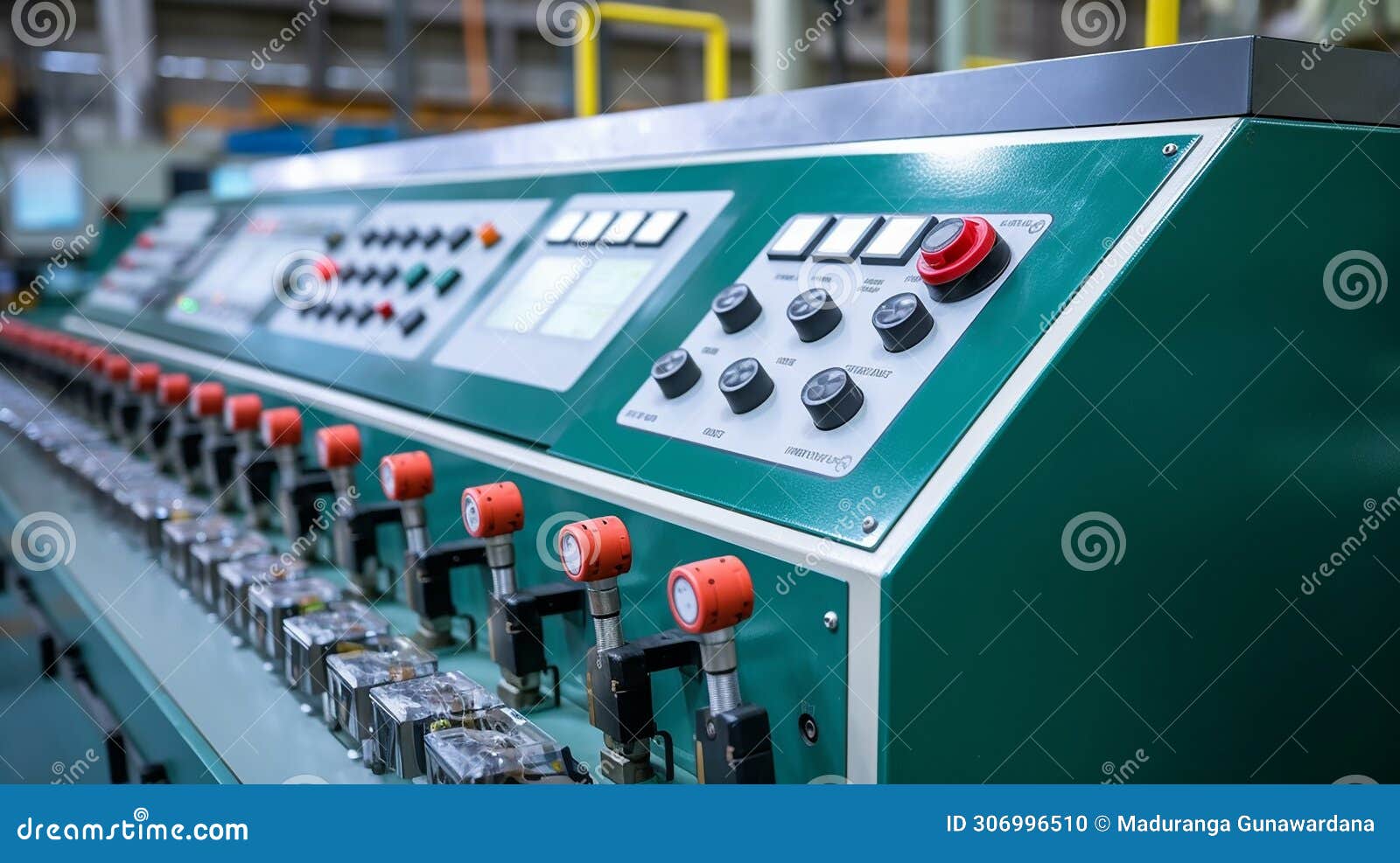 Industrial Control Panel Buttons Close-Up: Machinery Production ...
