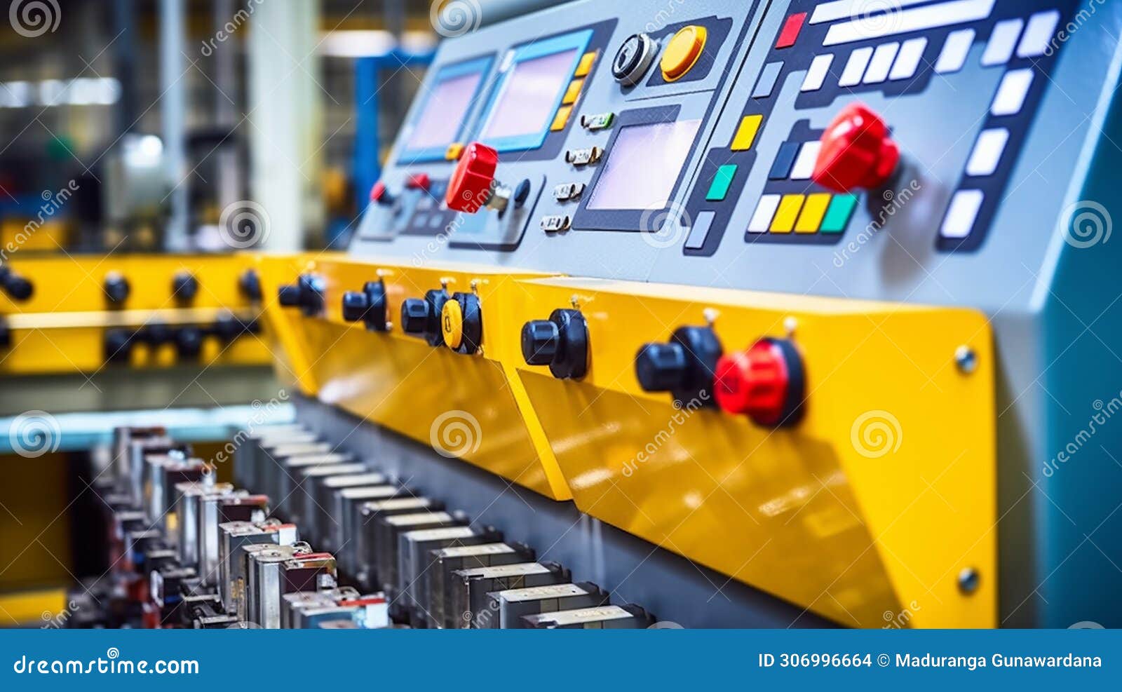 Industrial Control Panel Buttons Close-Up: Machinery Production ...