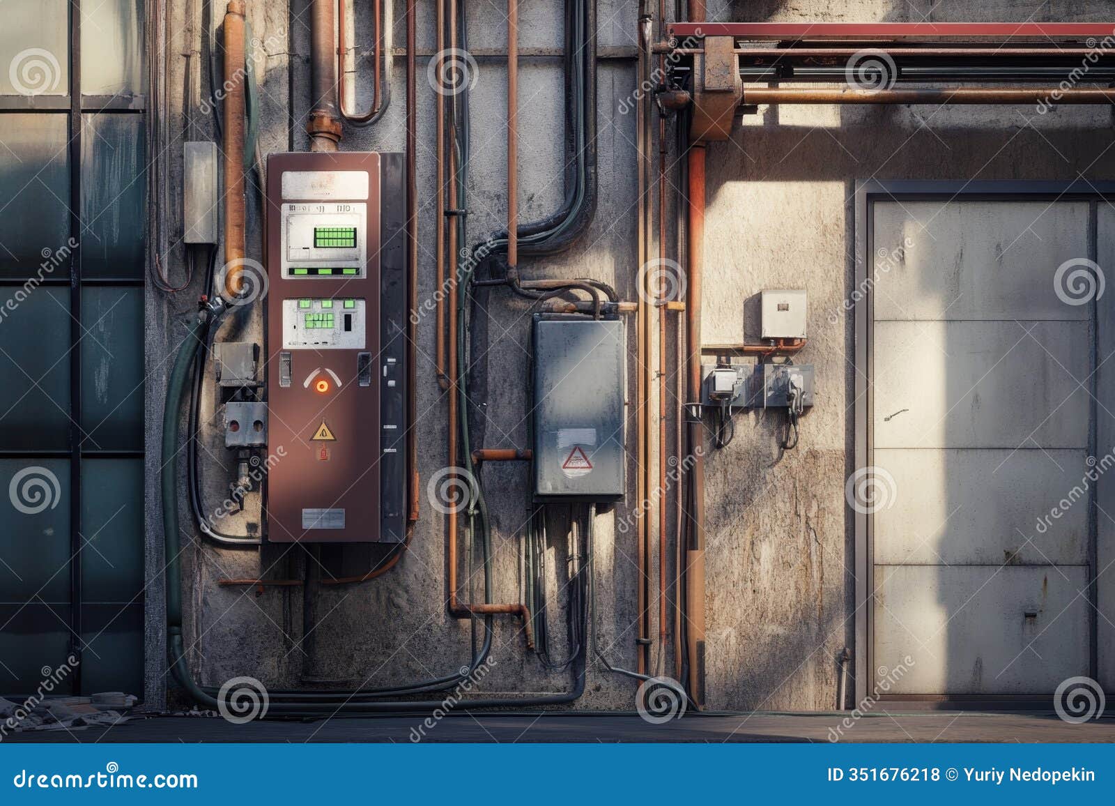 Industrial Control Panel with Electric Cables on a Weathered Concrete ...