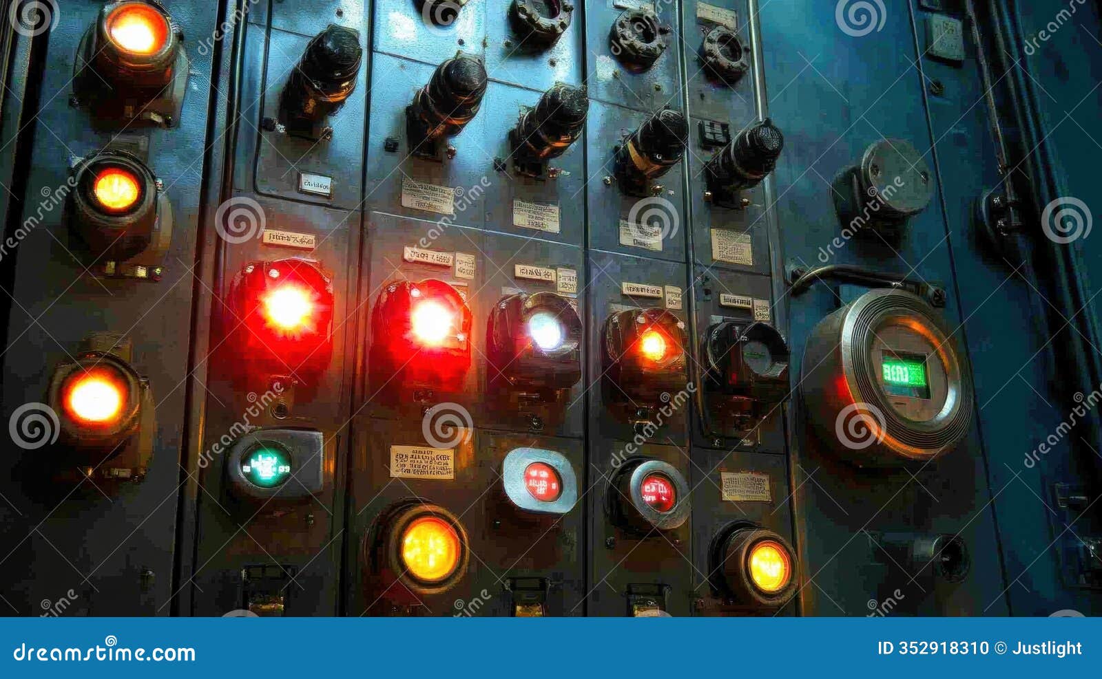 Industrial Control Panel with Flashing Lights and Switches Stock Photo ...
