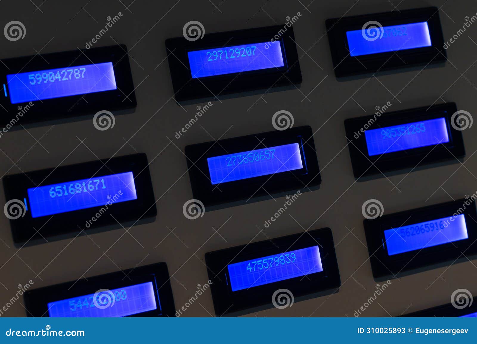Industrial Control Panel with Illuminated Blue LED Digital Screens ...