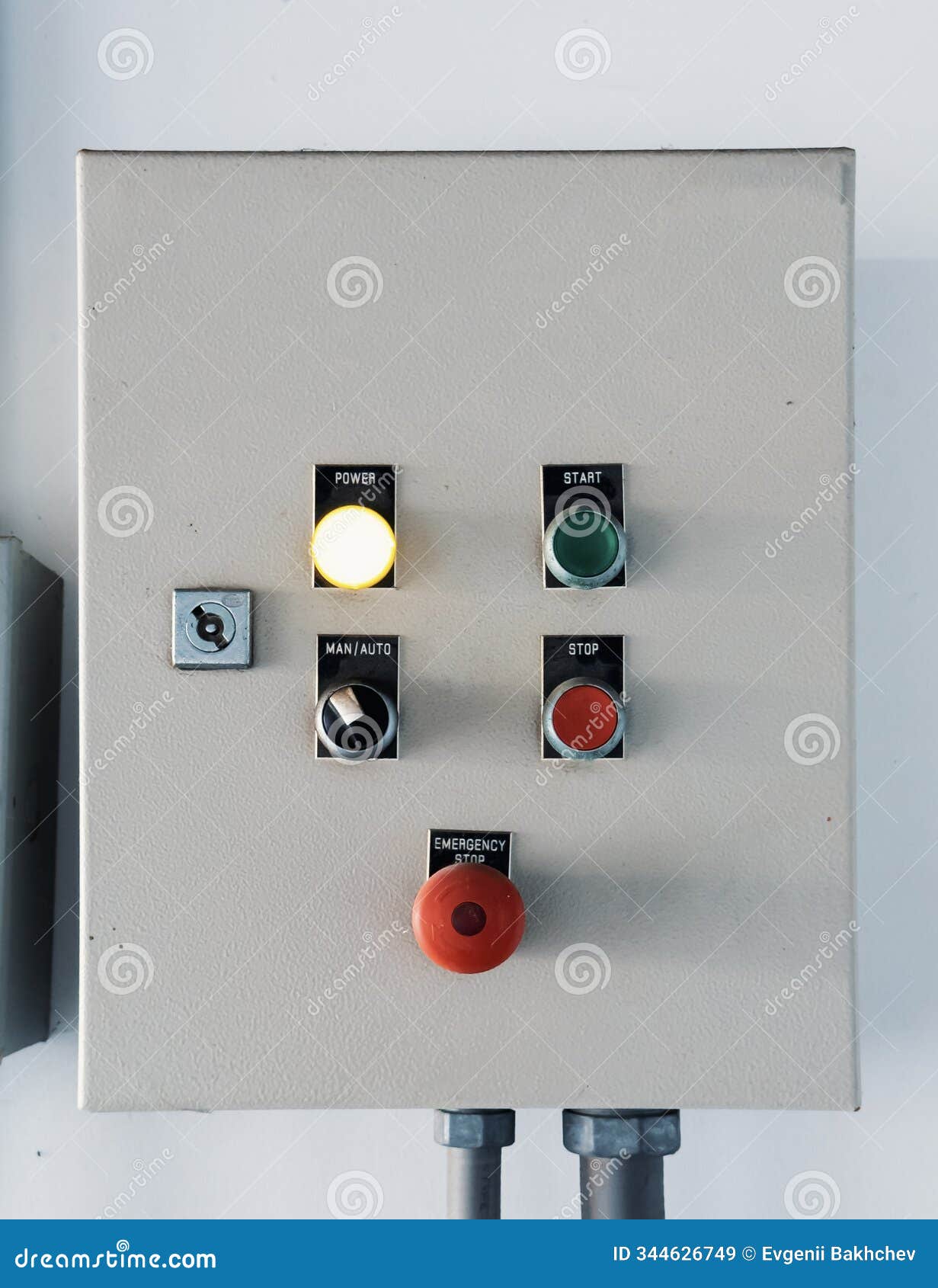 Industrial Control Panel with Start, Stop, and Emergency Buttons Stock ...