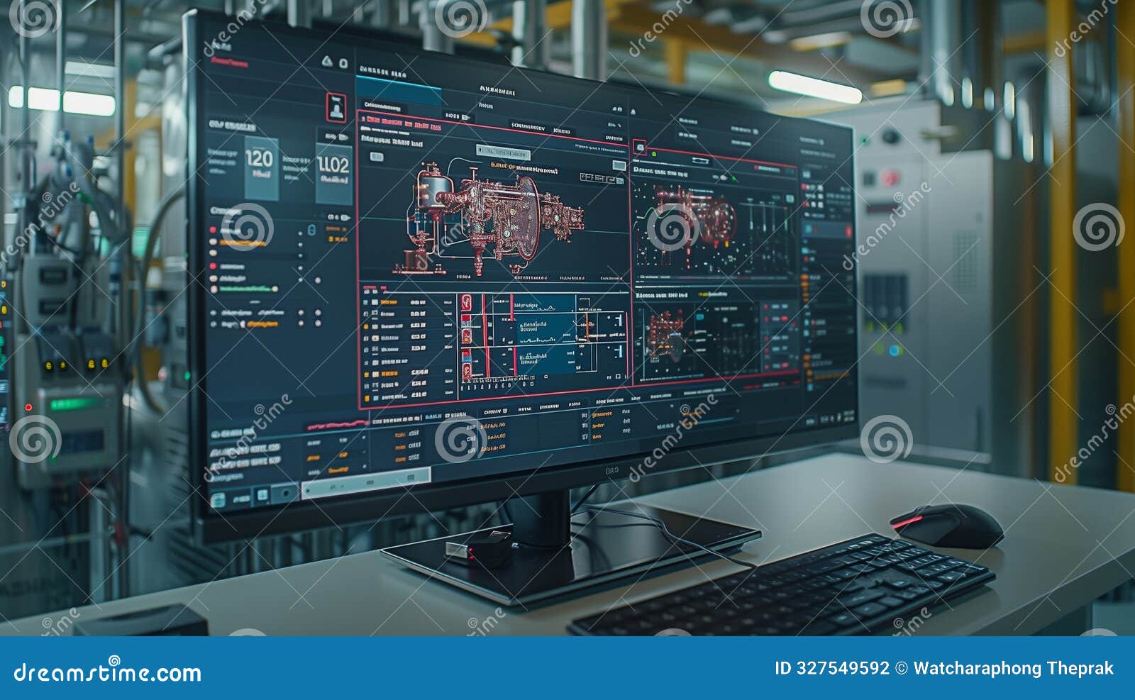Industrial Control System Display in Modern Factory Stock Illustration ...