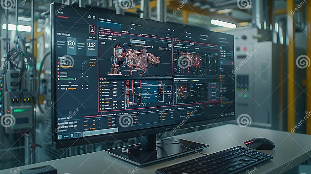 Industrial Control System Display in Modern Factory Stock Illustration ...