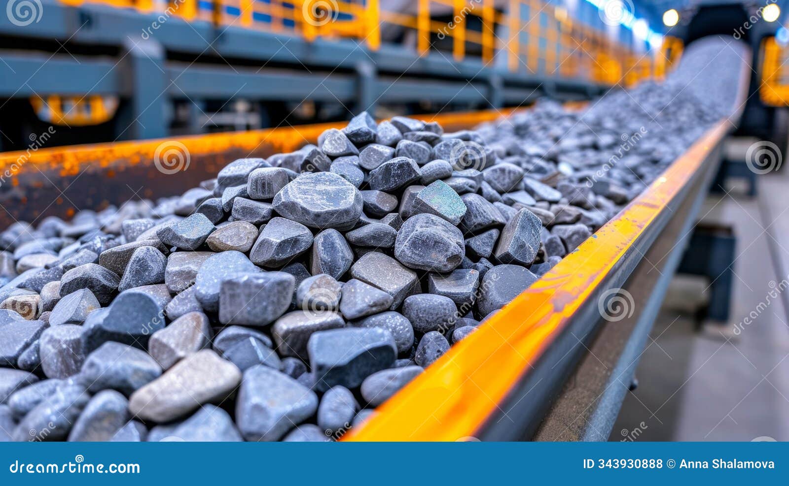 Industrial Conveyor Belt Transporting Stones in a Mining Facility Stock ...