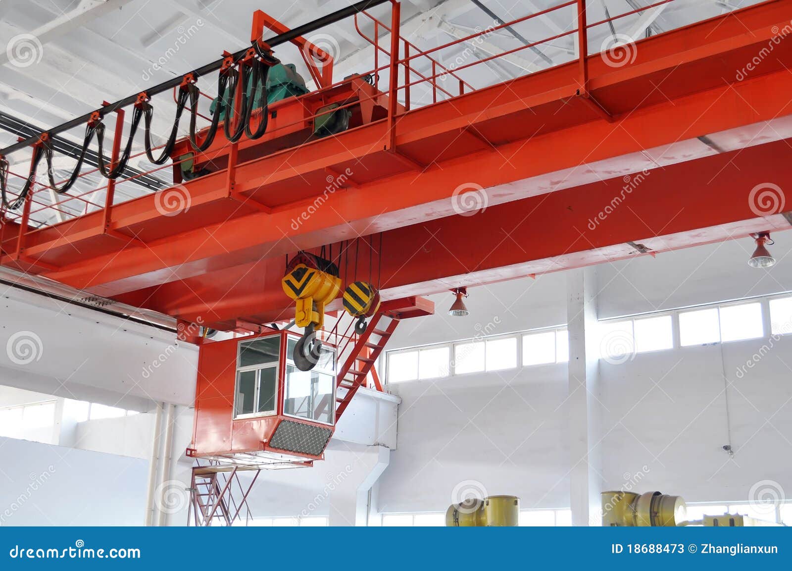 Industrial Crane Operating And Lifting An Electric Generator Royalty ...