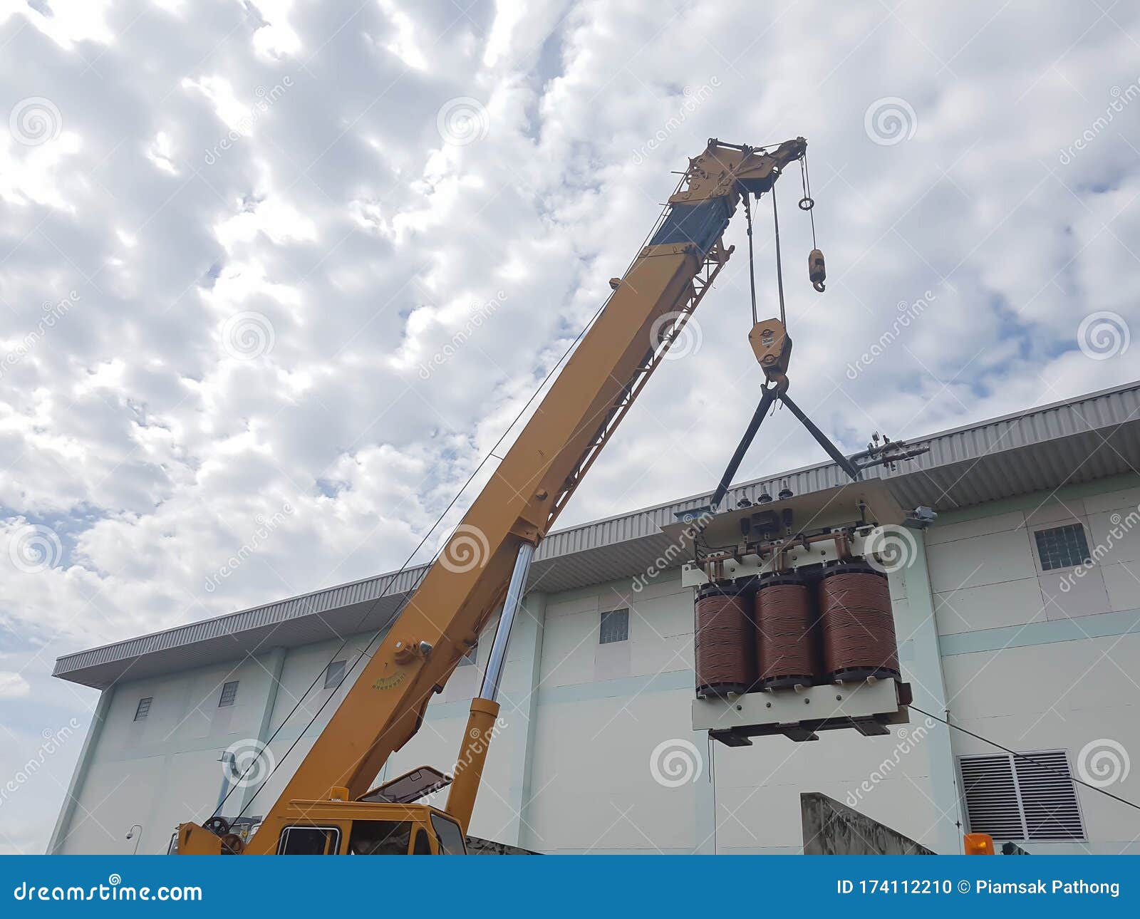Industrial Crane operating stock photo. Image of blue - 174112210