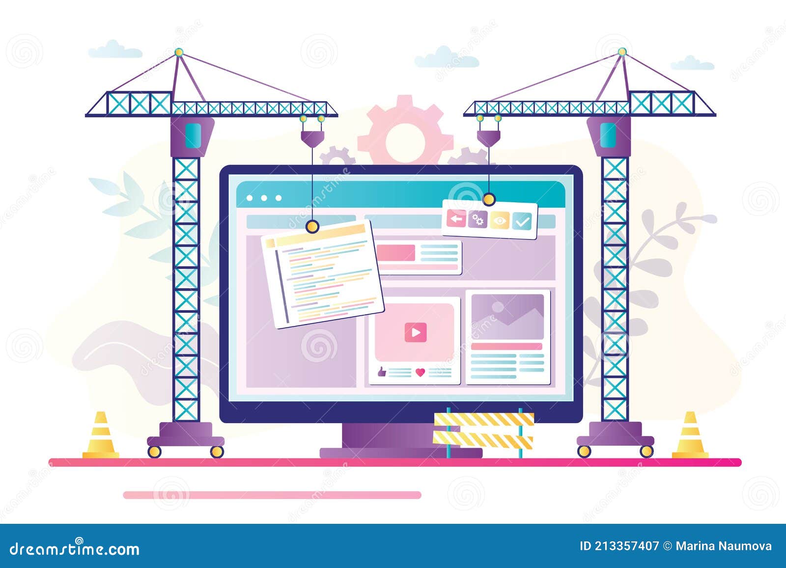 Industrial Cranes Builds Web Page. Concept Of Automatization, Website ...