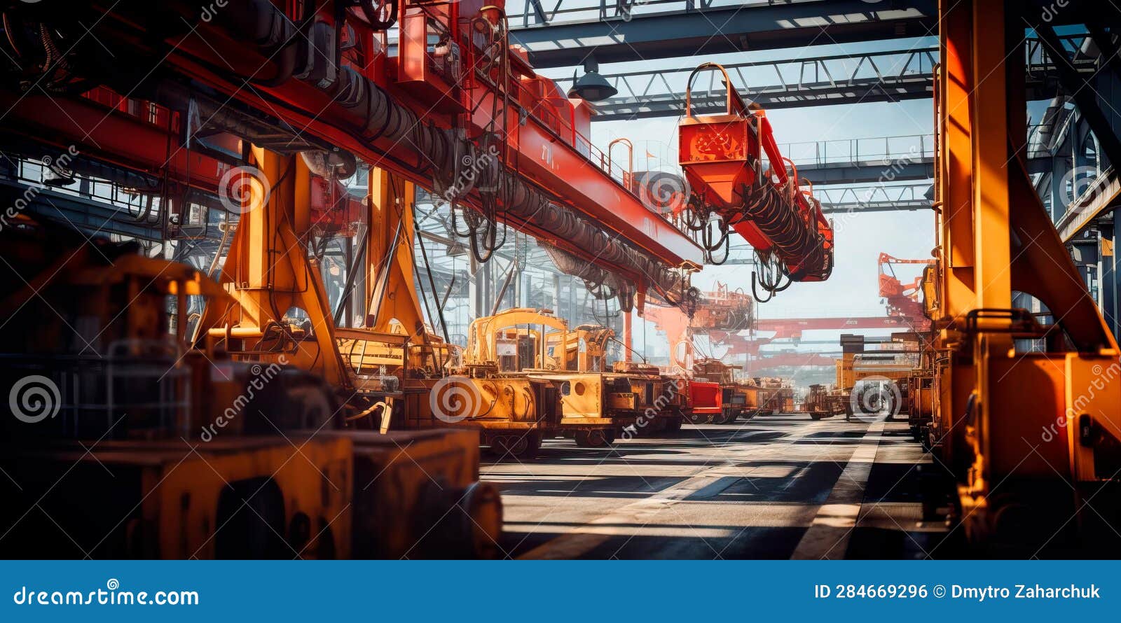 Industrial Cranes Lifting And Moving Heavy Materials In A Dockyard ...