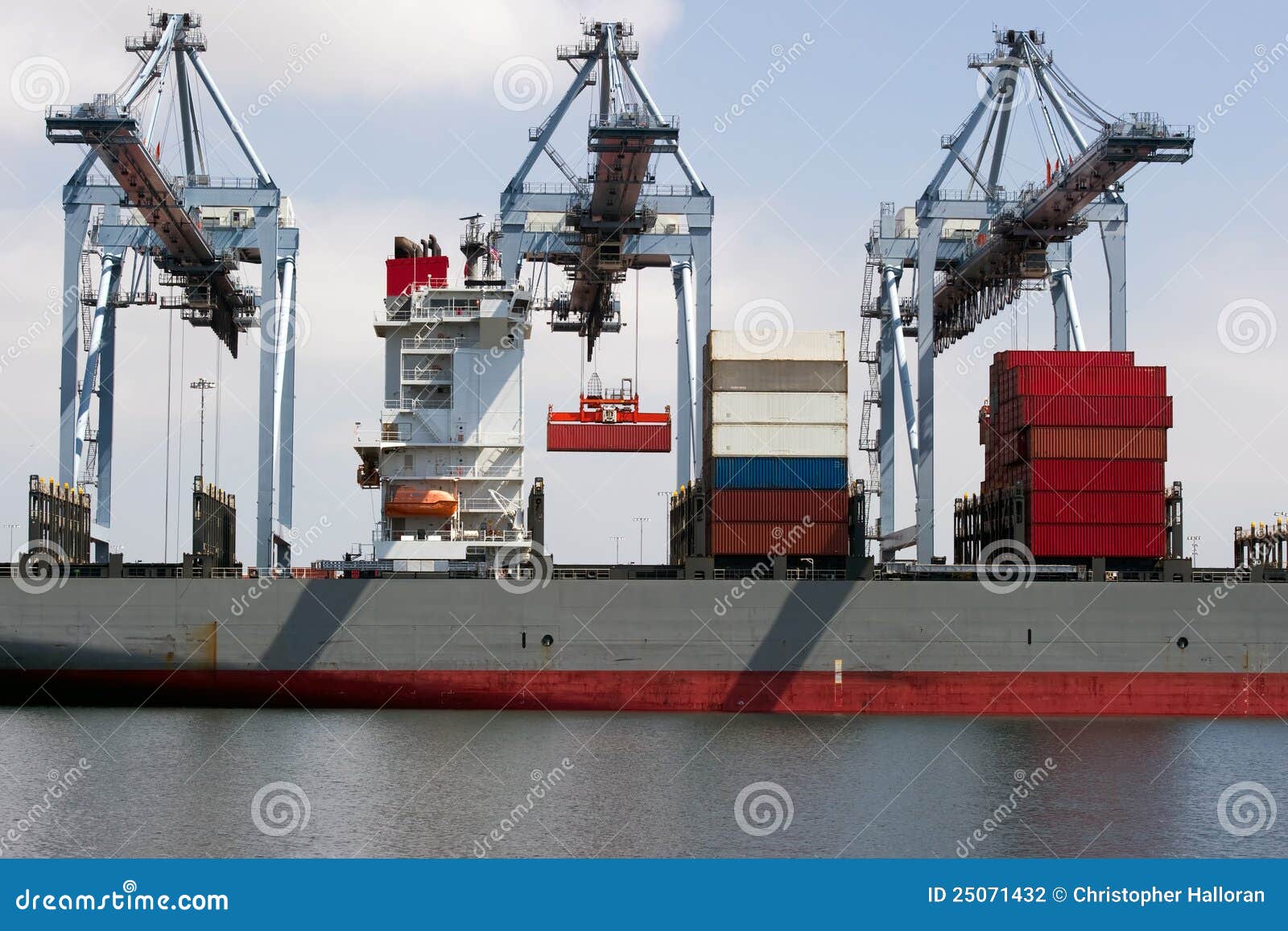 Industrial Cranes Load a Container Ship Stock Photo - Image of ...