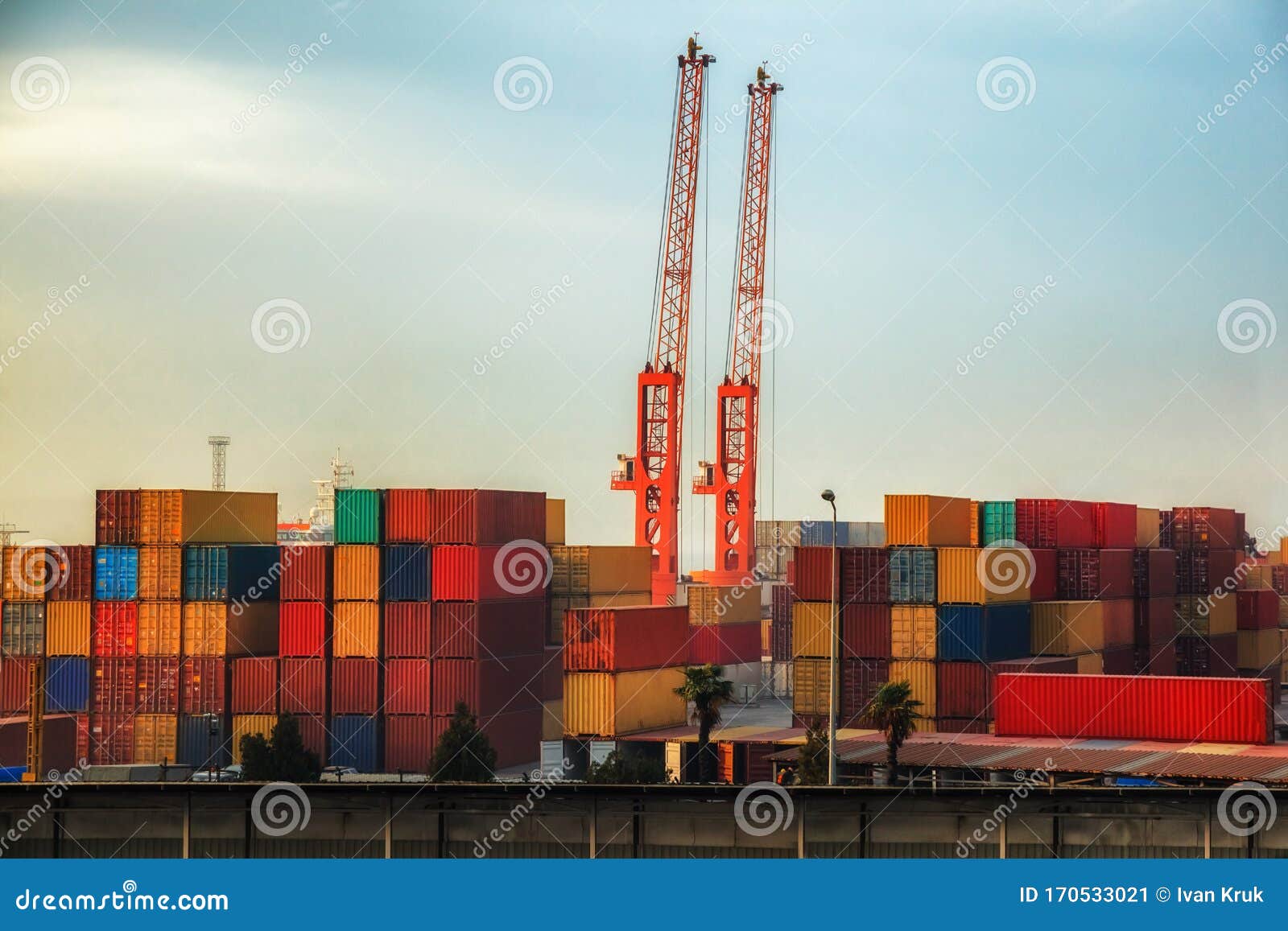 Industrial Cranes Loading Freight Containers for Cargo Ships. Stock ...