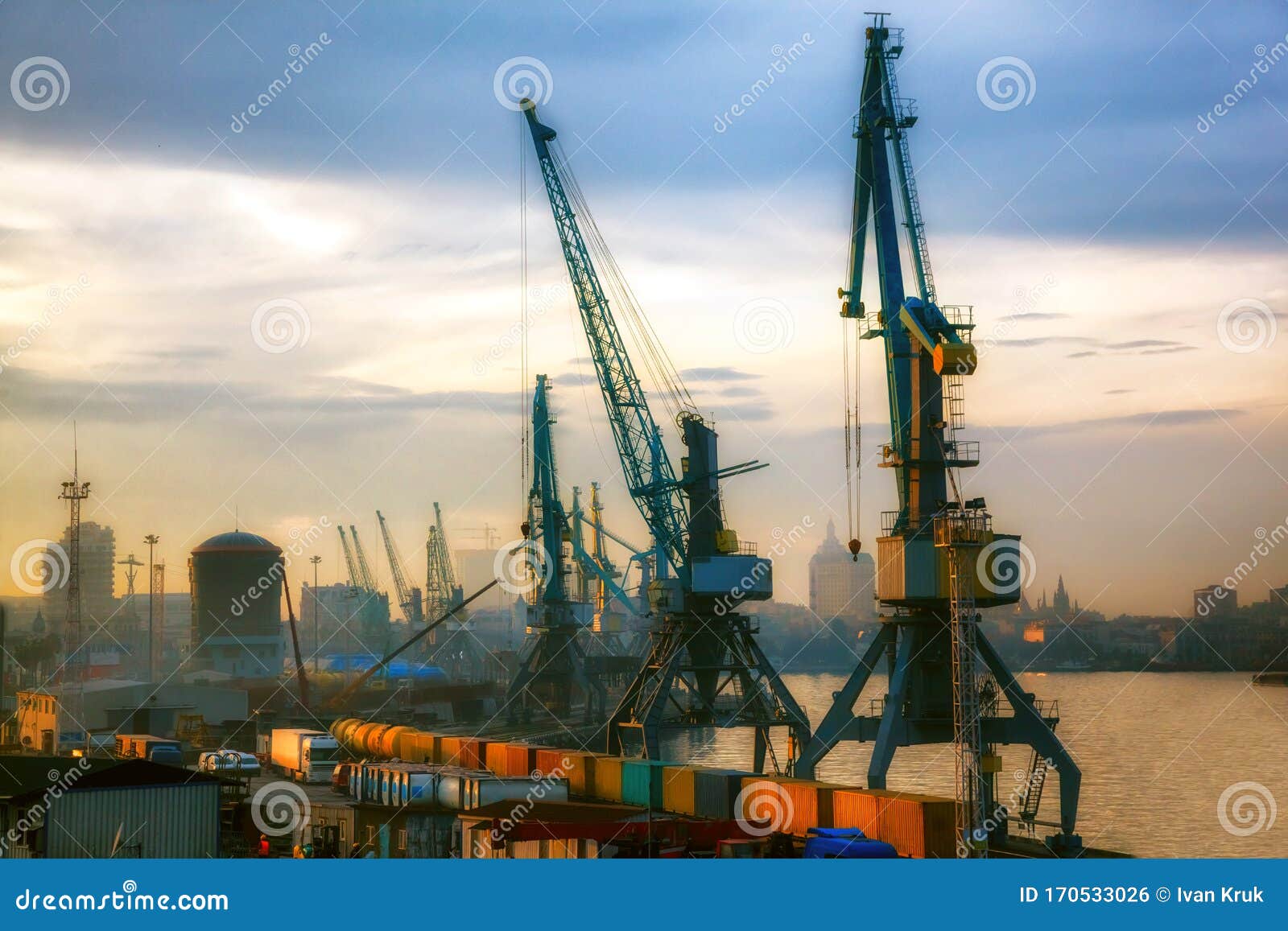 Industrial Cranes Loading Freight Containers for Cargo Ships. Stock ...