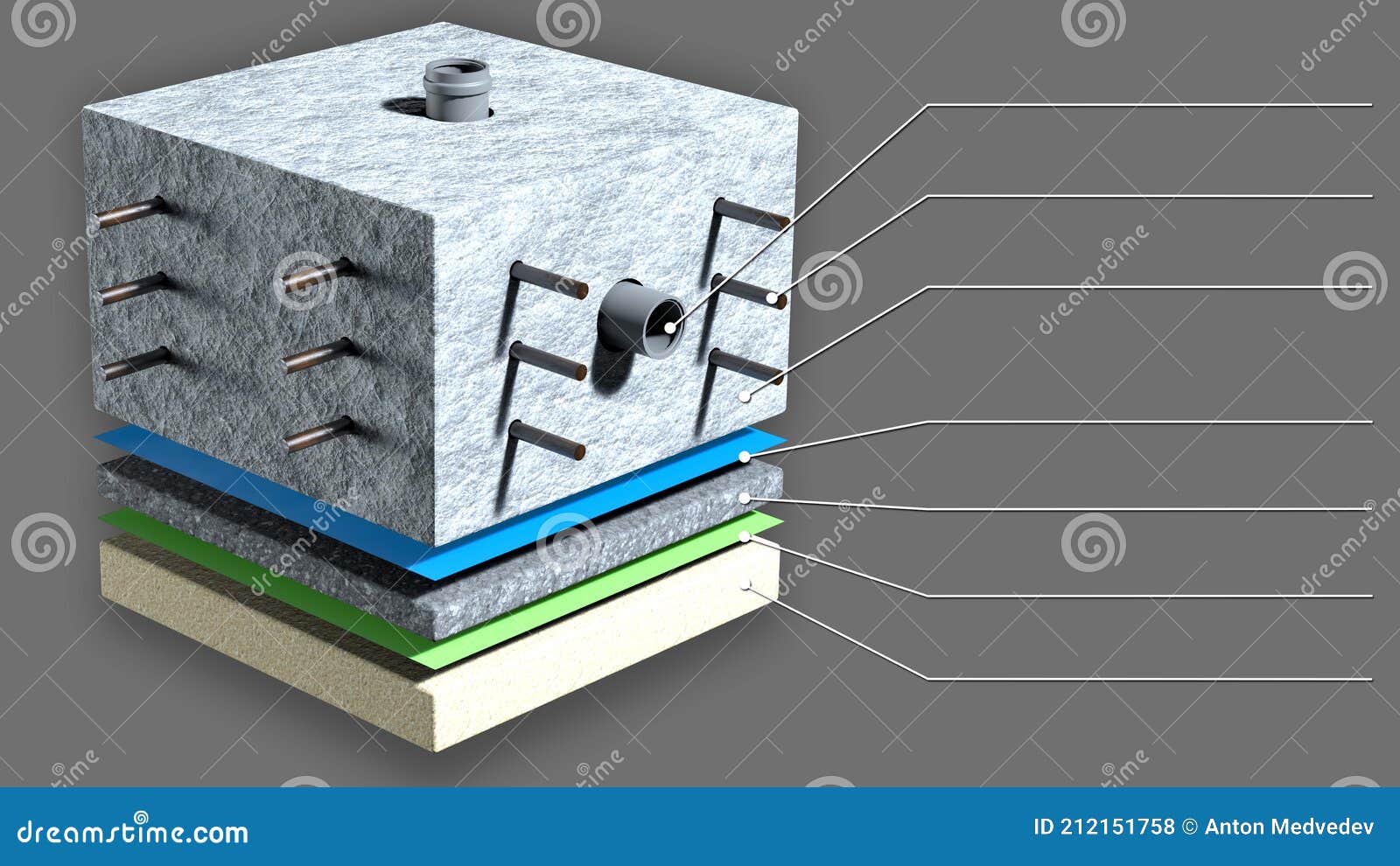 Industrial 3d Rendering, Building Foundation with Caption Lines Stock ...
