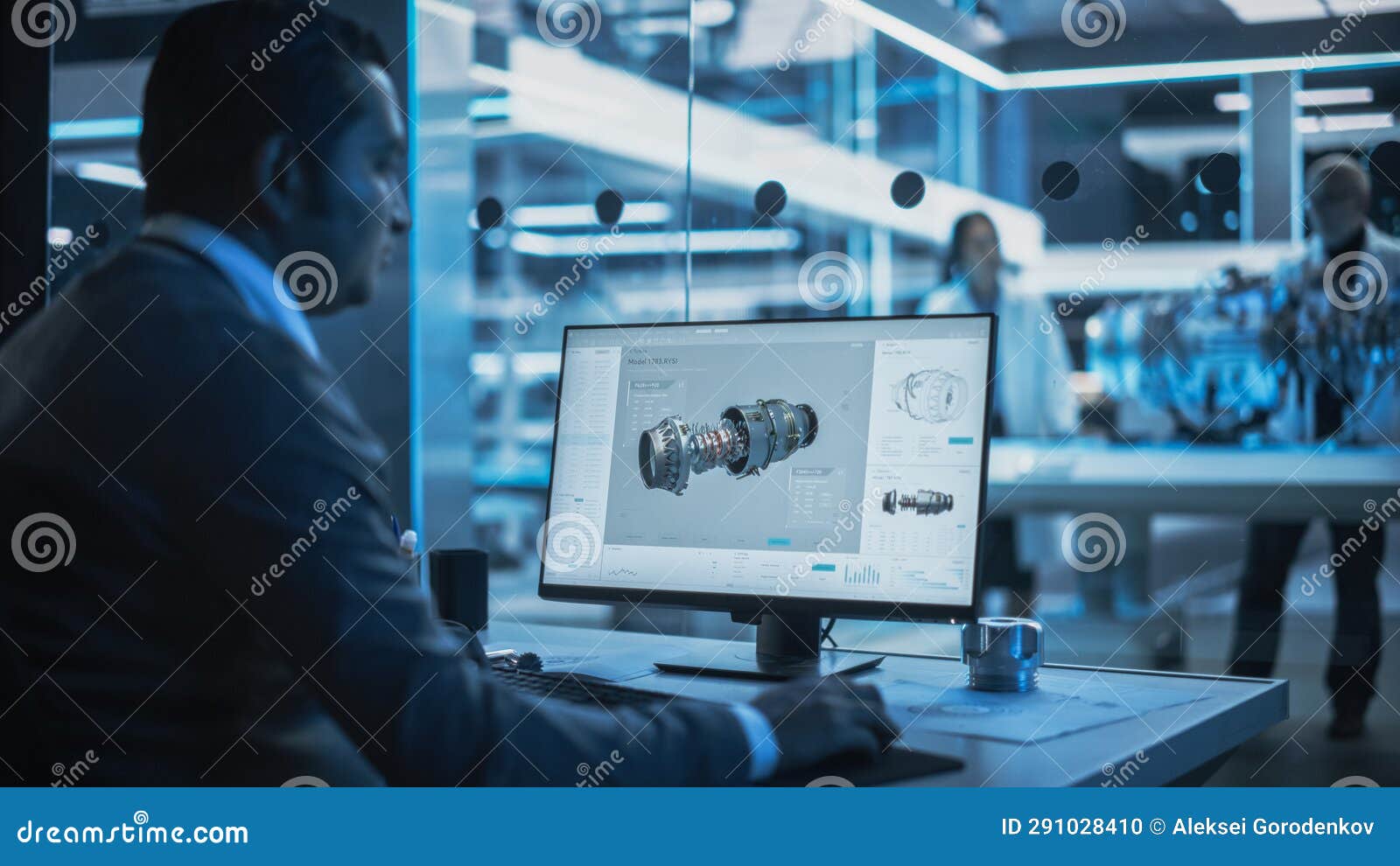 Industrial Designer Working on CAD Software on Desktop Computer in ...