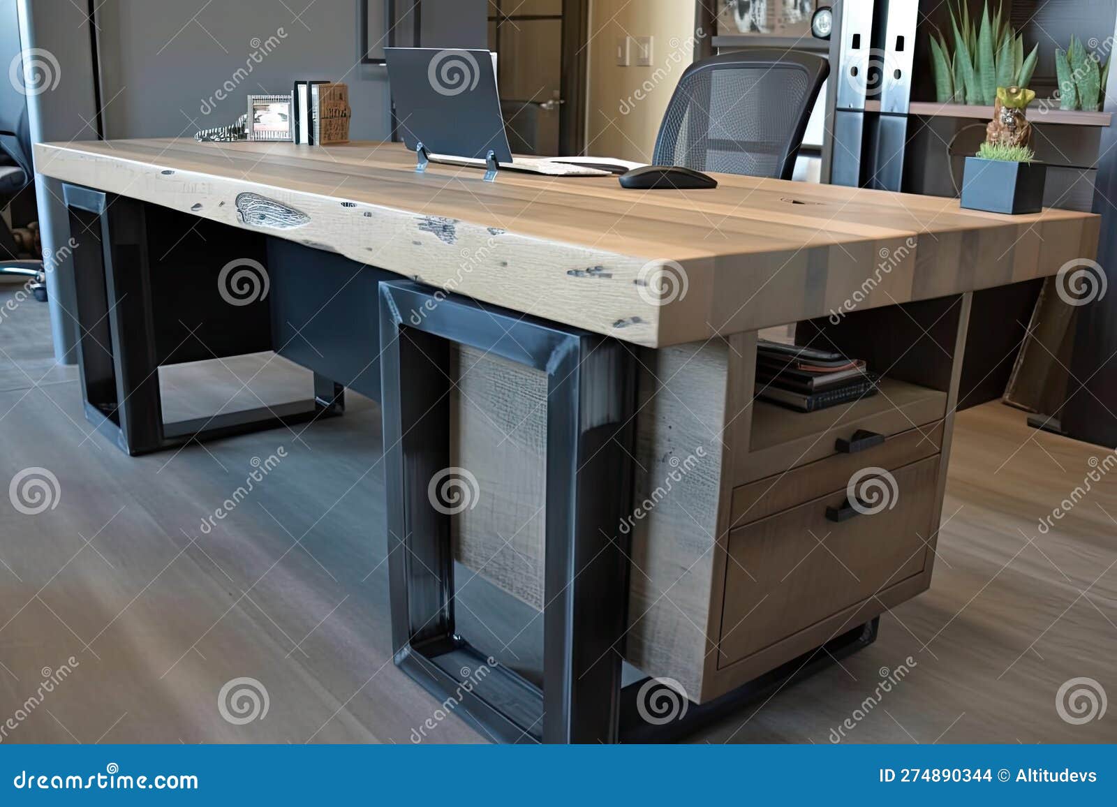 Industrial Desk, with Sleek Design and Built-in Storage, in a Modern ...