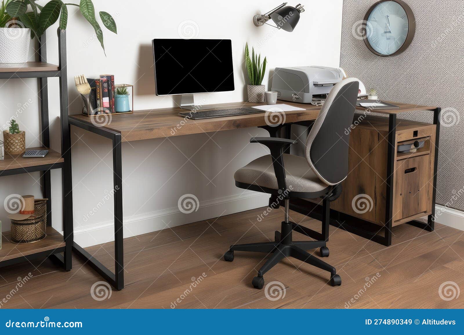 Industrial Desk, with Sleek Design and Built-in Storage, in a Modern ...