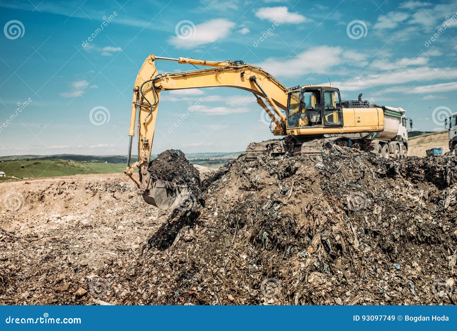 Industrial Details with Excavator Using Heavy Duty Scoop at Garbage ...