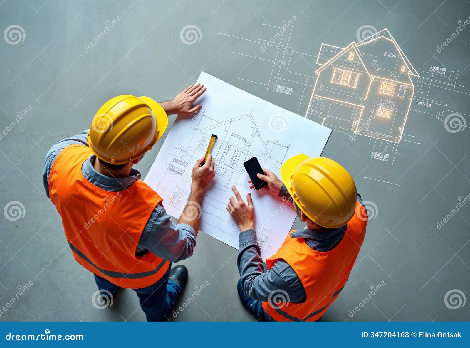 Industrial Development, Checking Construction Plans, Studying Blueprint ...
