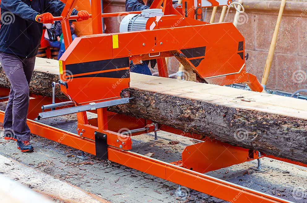 Industrial Device for Cutting Logs into Boards. the Process of ...