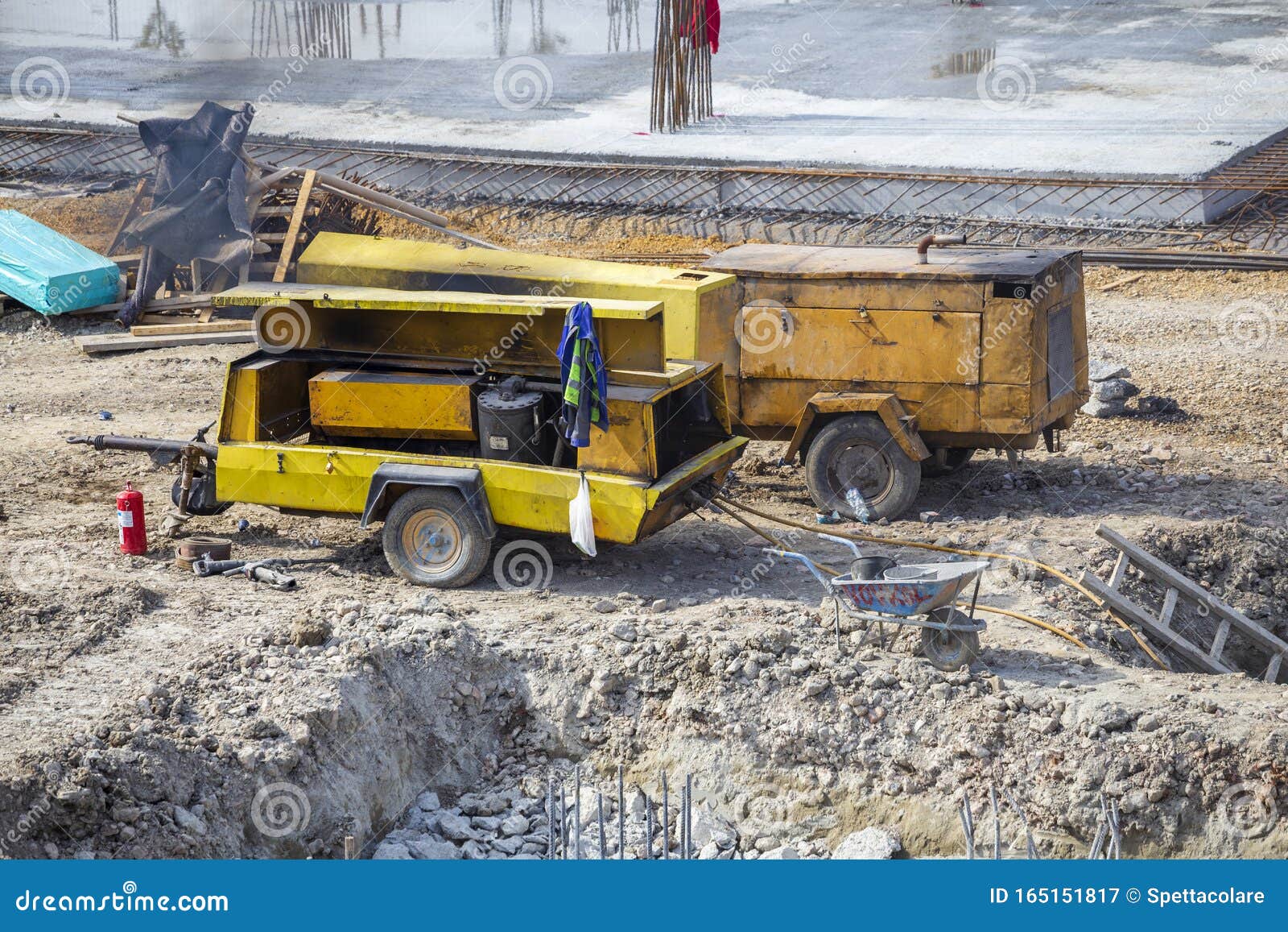 Industrial Diesel Compressors Parked for Construction Work Stock Image ...