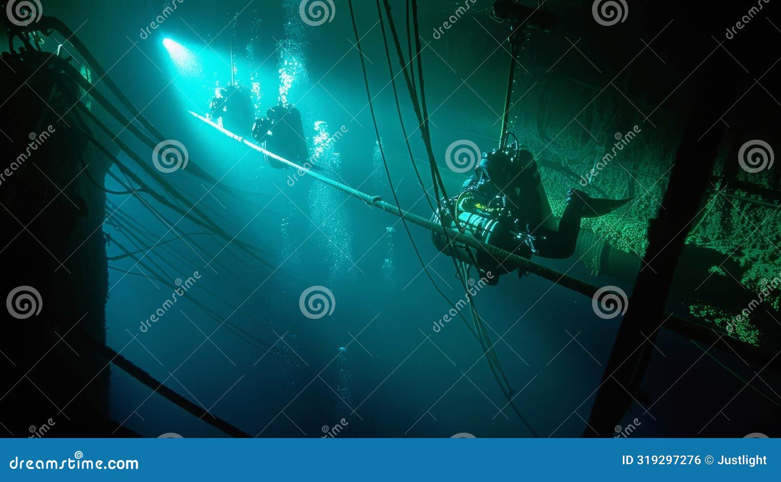An Industrial Diving Team Descending into the Depths To Inspect a ... An Industrial Diving Team Descending into the Depths To Inspect a ...